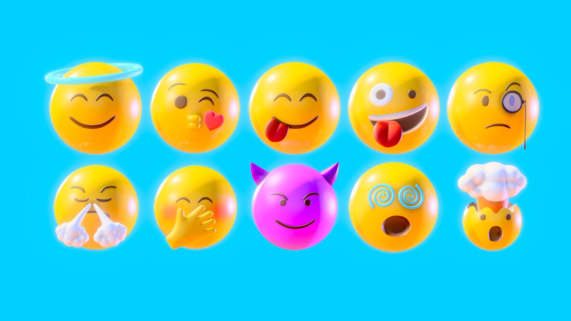 10 Emoticon Yellow Ball Pack Part 3 - Buy Royalty Free 3D model by ...