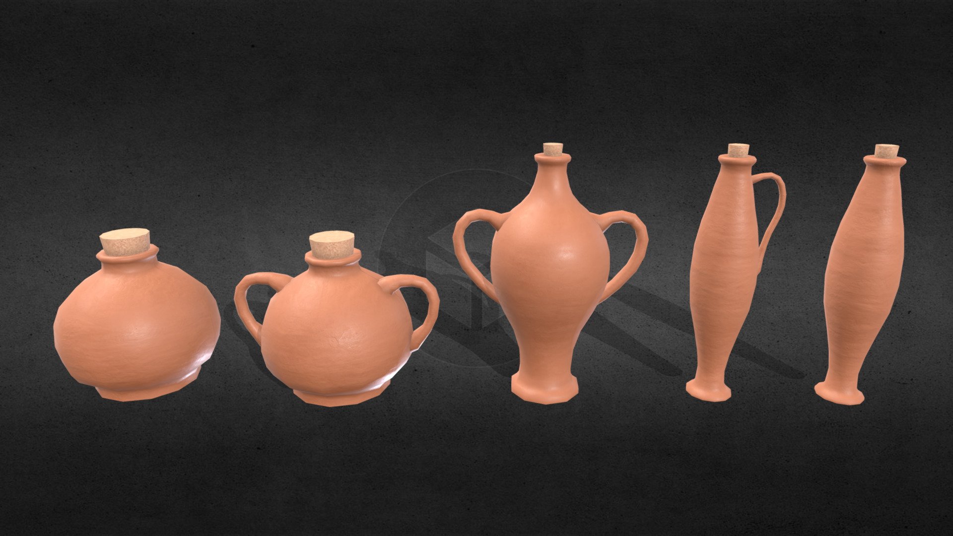 5 Clay vessels/pots set in low poly finish - Download Free 3D model by ...