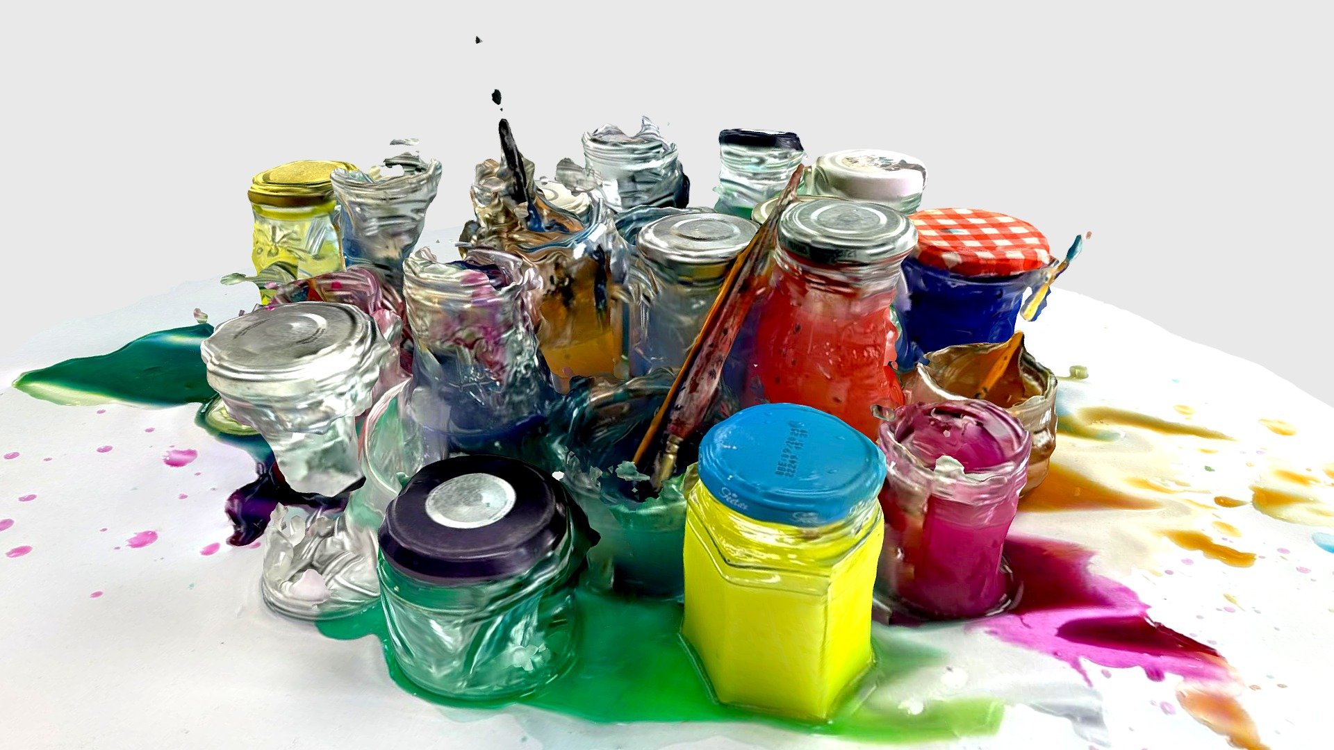 Photogrammetry of jam jars, paint and brushes - 3D model by Florian ...