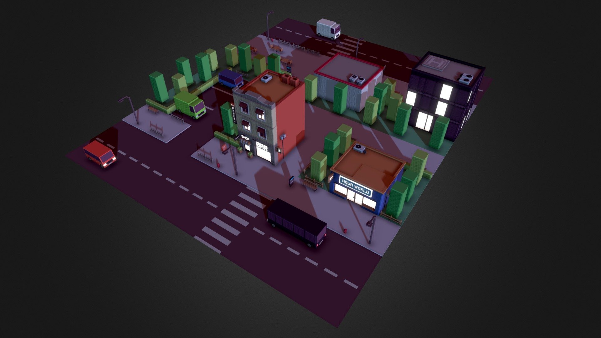 Night Demo Scene - Low Poly City - 3D model by UniquePlayer [995e753 ...