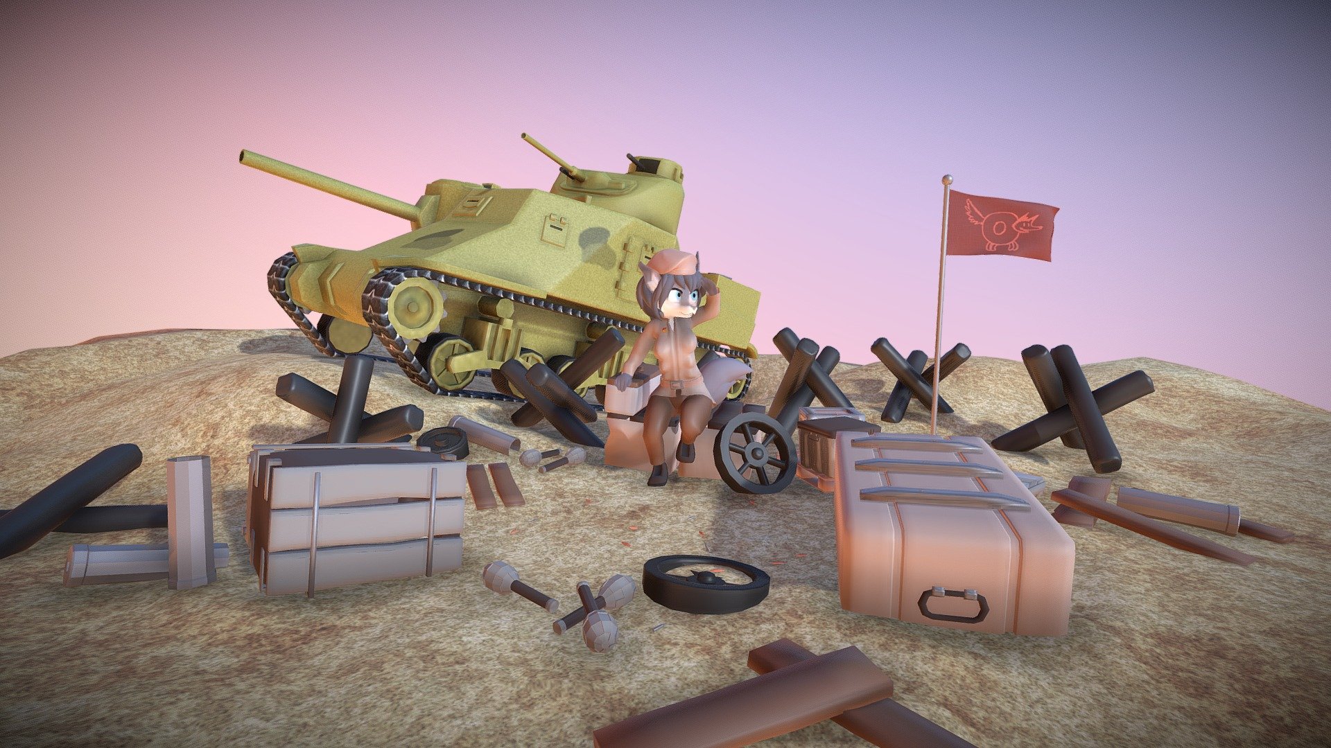 A fox and her tank. - 3D model by Fortes [99954af] - Sketchfab