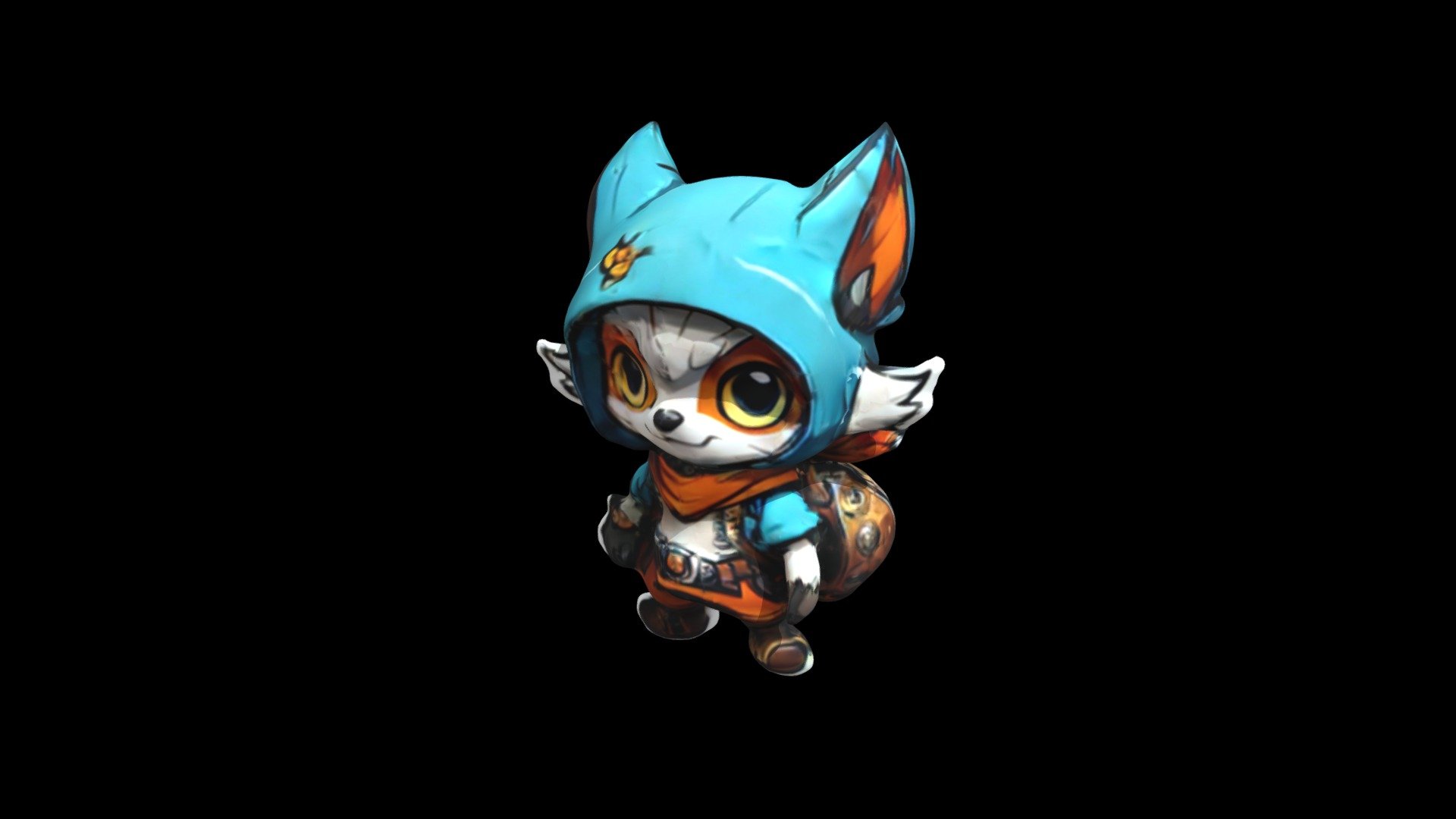Cartoon anime-style fox wearing hood, scarf and - Download Free 3D ...