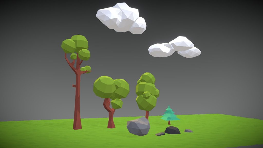 Low Poly Trees,rocks,clouds - 3D model by brintik [99d6862] - Sketchfab