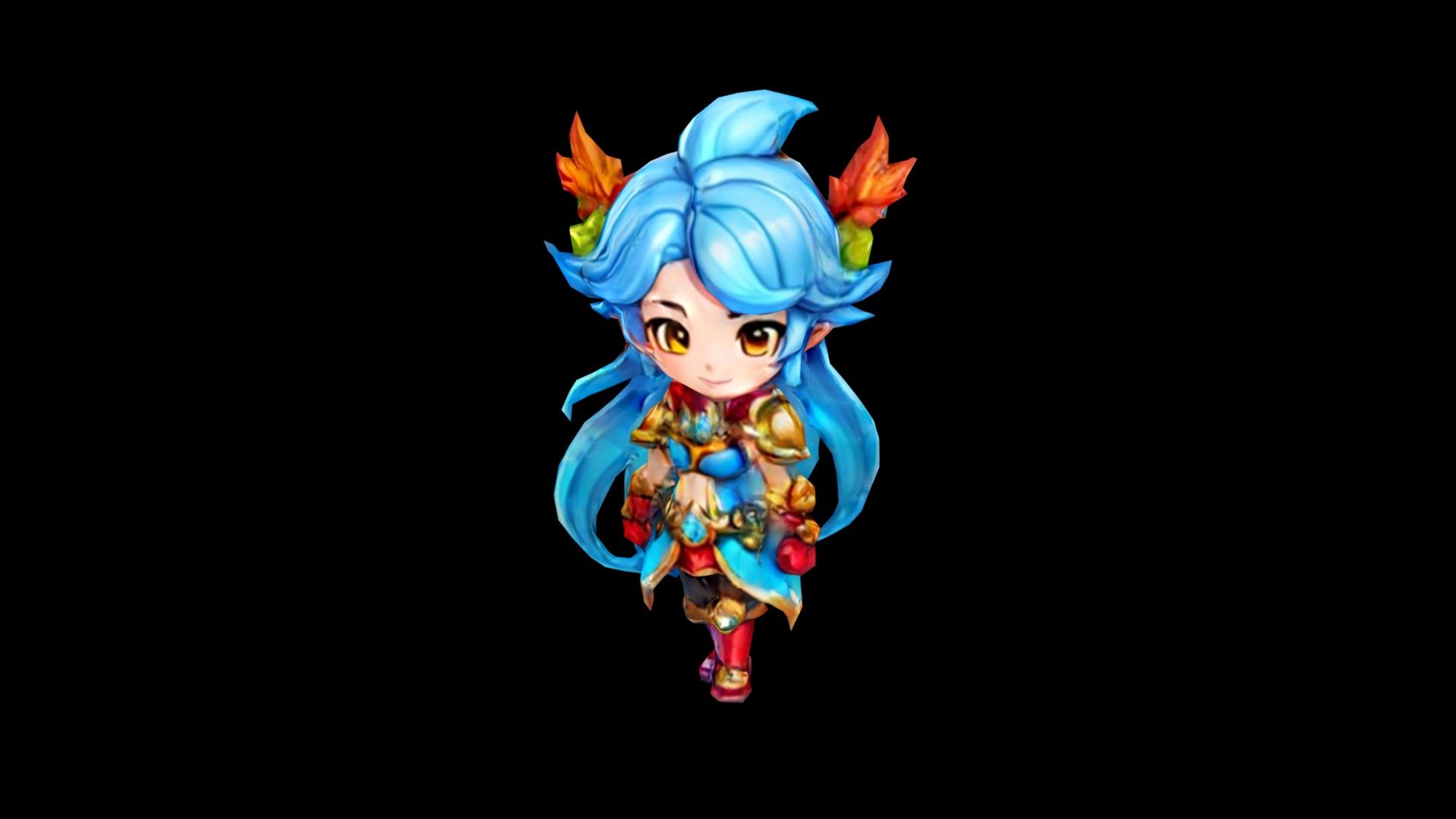 A chibi style character with long blue hair and - Download Free 3D ...