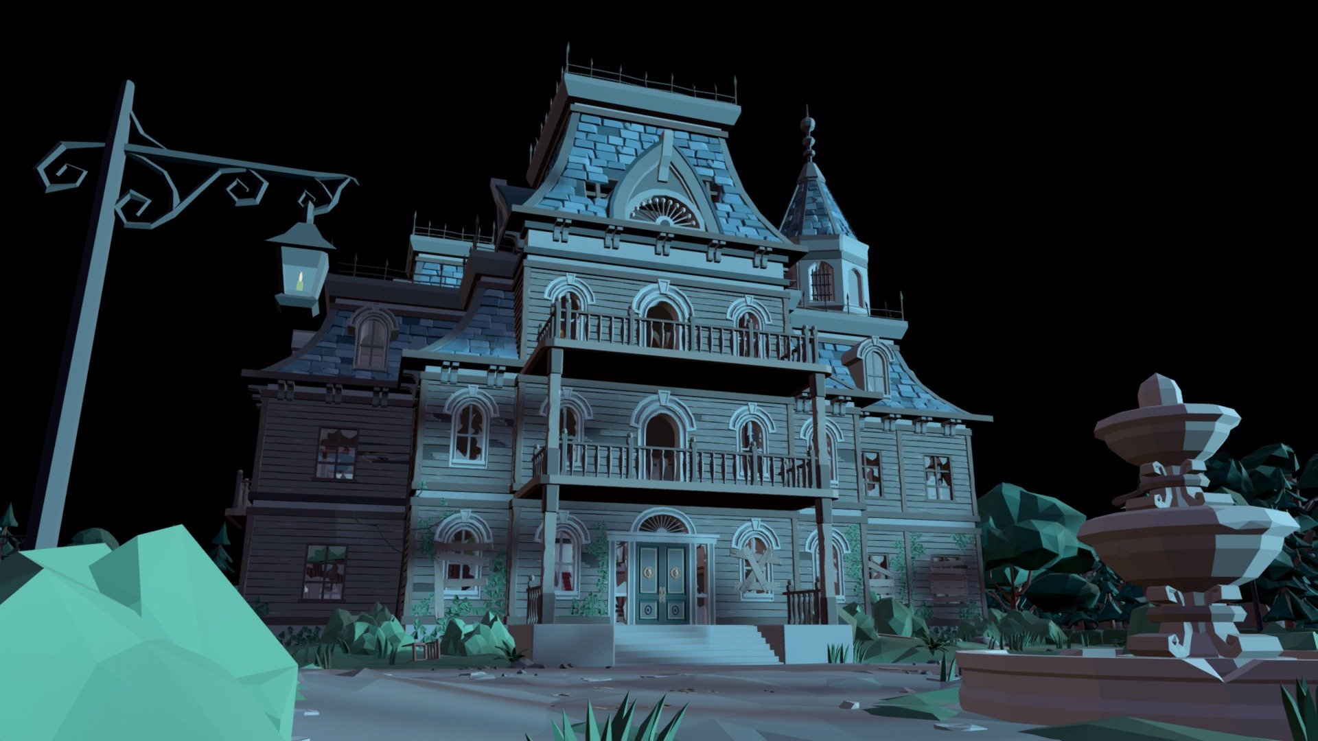 Horror mansion Low poly - 3D model by heliken [9aa1655] - Sketchfab