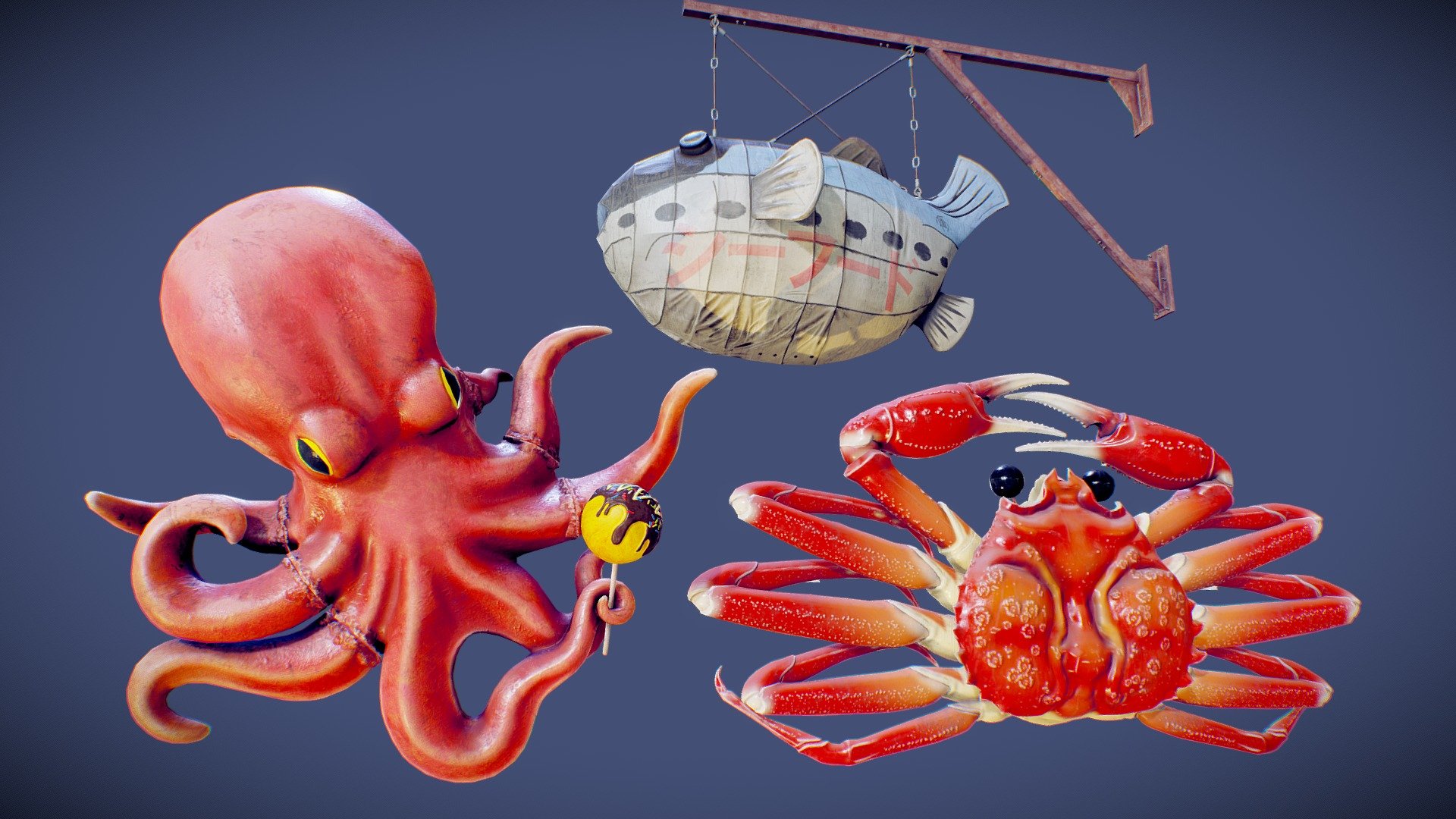 Game Ready Japanese Sea Creatures Signs Pack - 3D model by Alex Bes ...