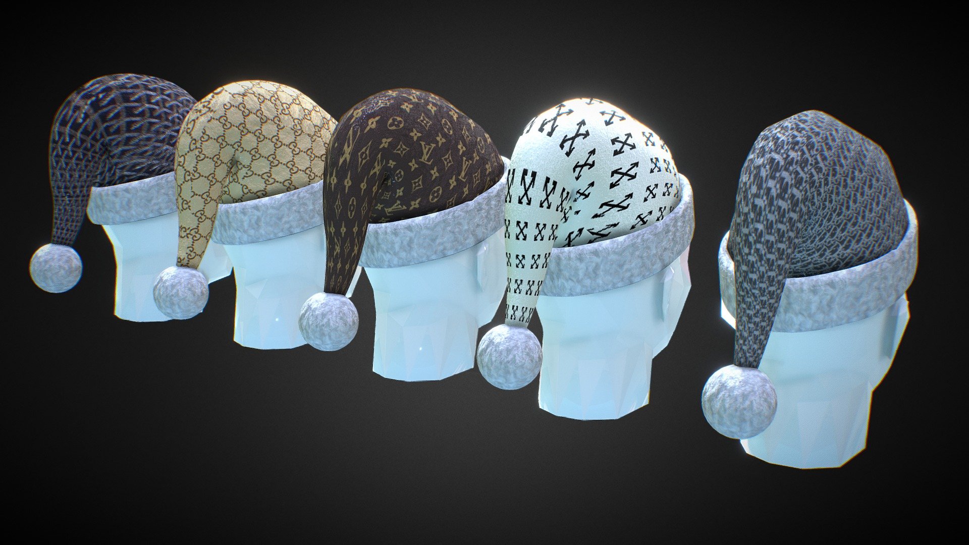 Designer Santa Hats - 5 Pack - Buy Royalty Free 3D model by Tiko ...