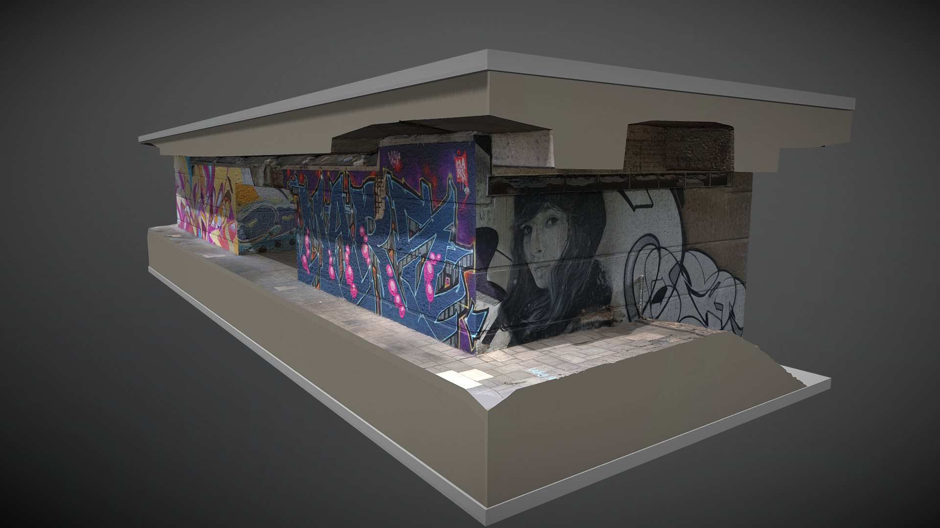 Graffiti under a bridge - Download Free 3D model by netgis [9aba61e ...