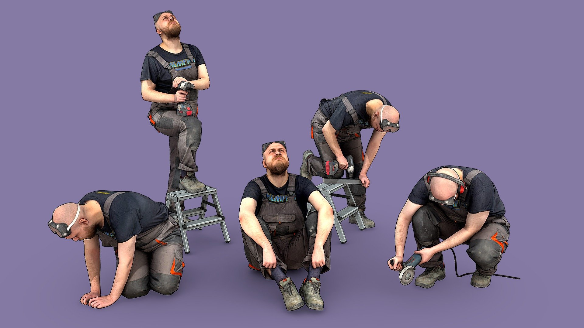 Bald Worker in Overalls - 3D model by kanistra [9acf2a4] - Sketchfab