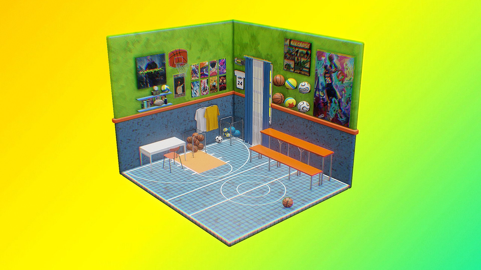 Basketball room interior - Buy Royalty Free 3D model by okotaru ...