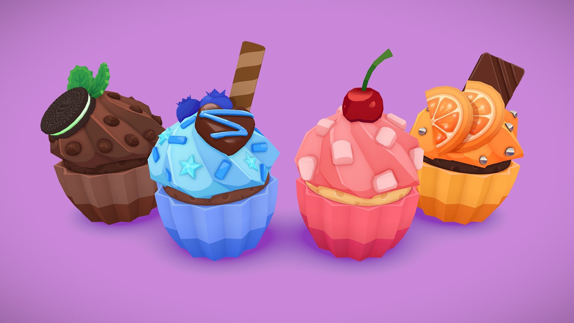 Colourful Cupcakes - 3D model by Sparkywor [9b5ab4e] - Sketchfab