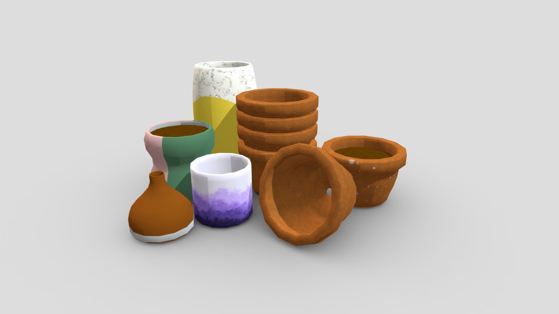 Low poly pots, planters and vases - Download Free 3D model by cinners ...