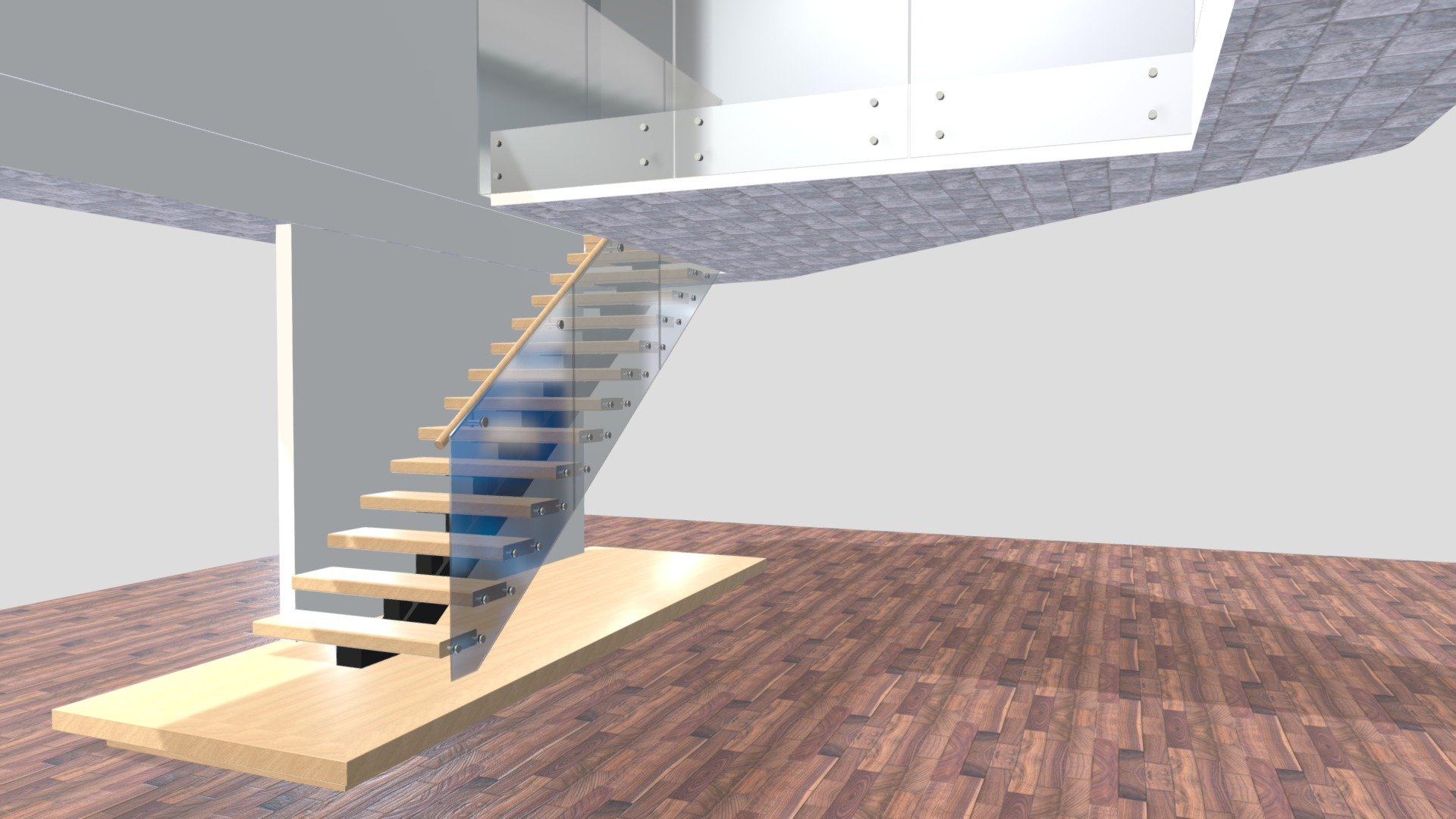 mono stringer with glass balustrade - 3D model by 3D Software for Stair ...
