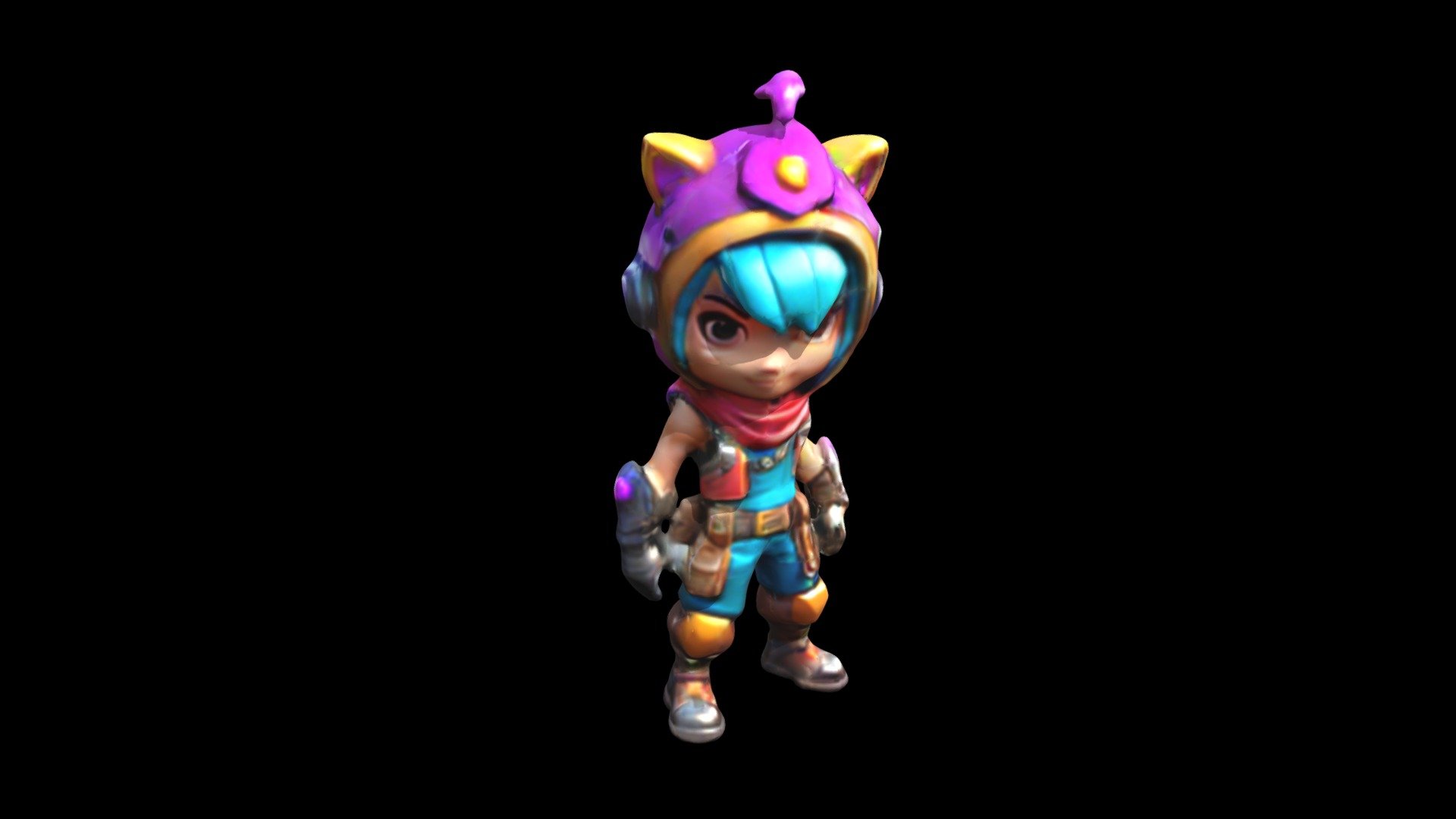 Colorful cartoon character, blue hair and purple - Download Free 3D ...