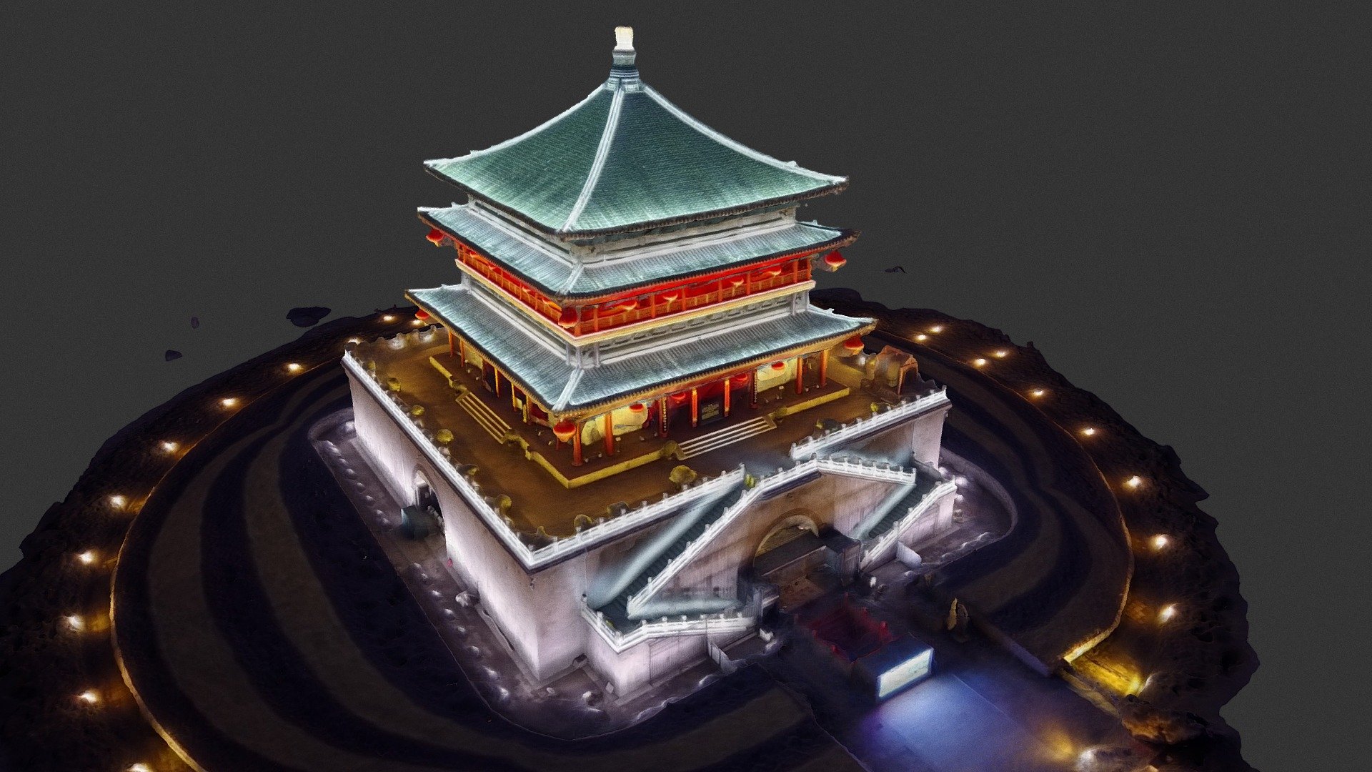 Xian bell tower, by night - 3D model by Mesheritage [9c8c3d4] - Sketchfab