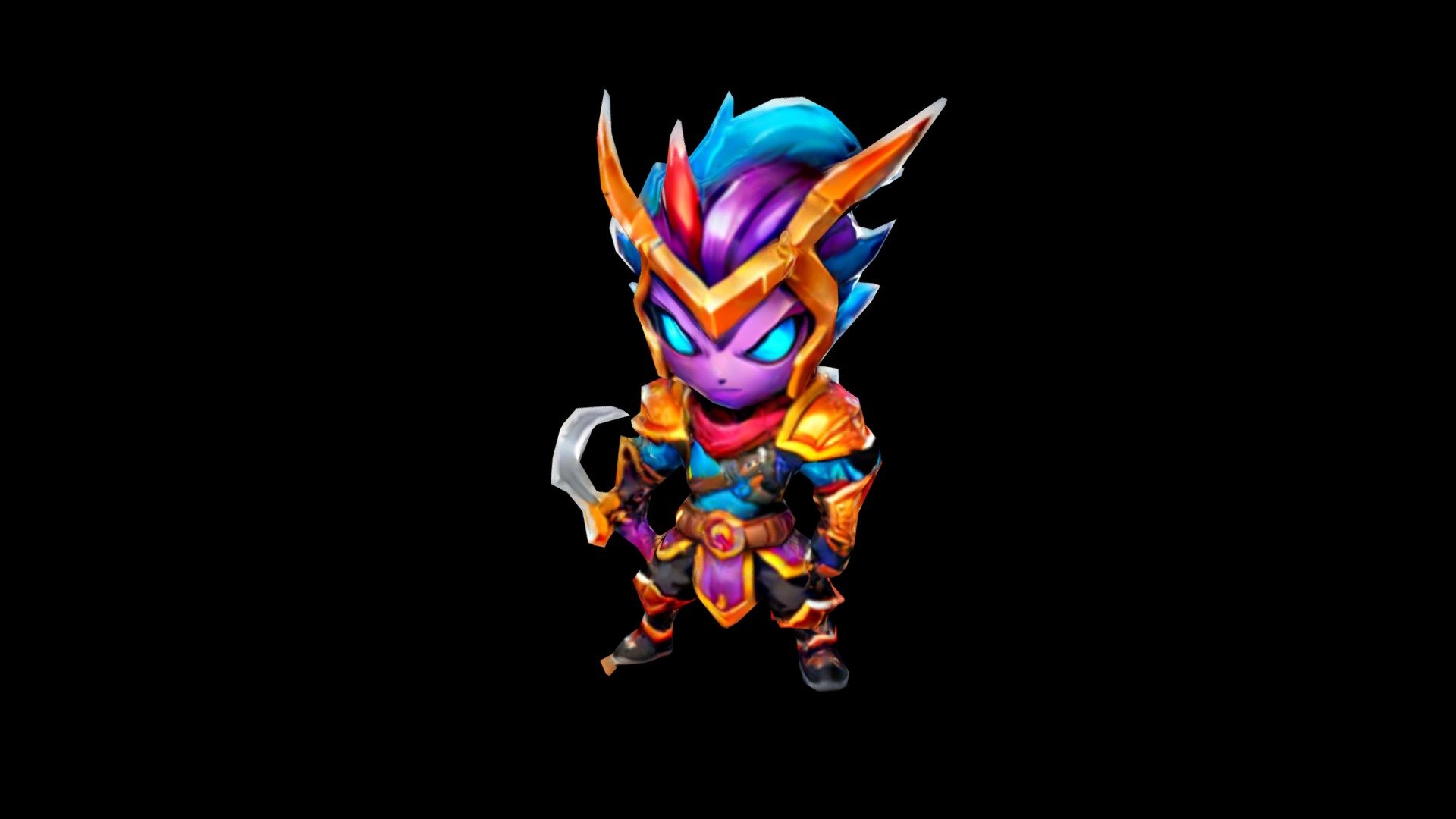 "Warrior avatar with purple eyes and hair, gold - Download Free 3D ...