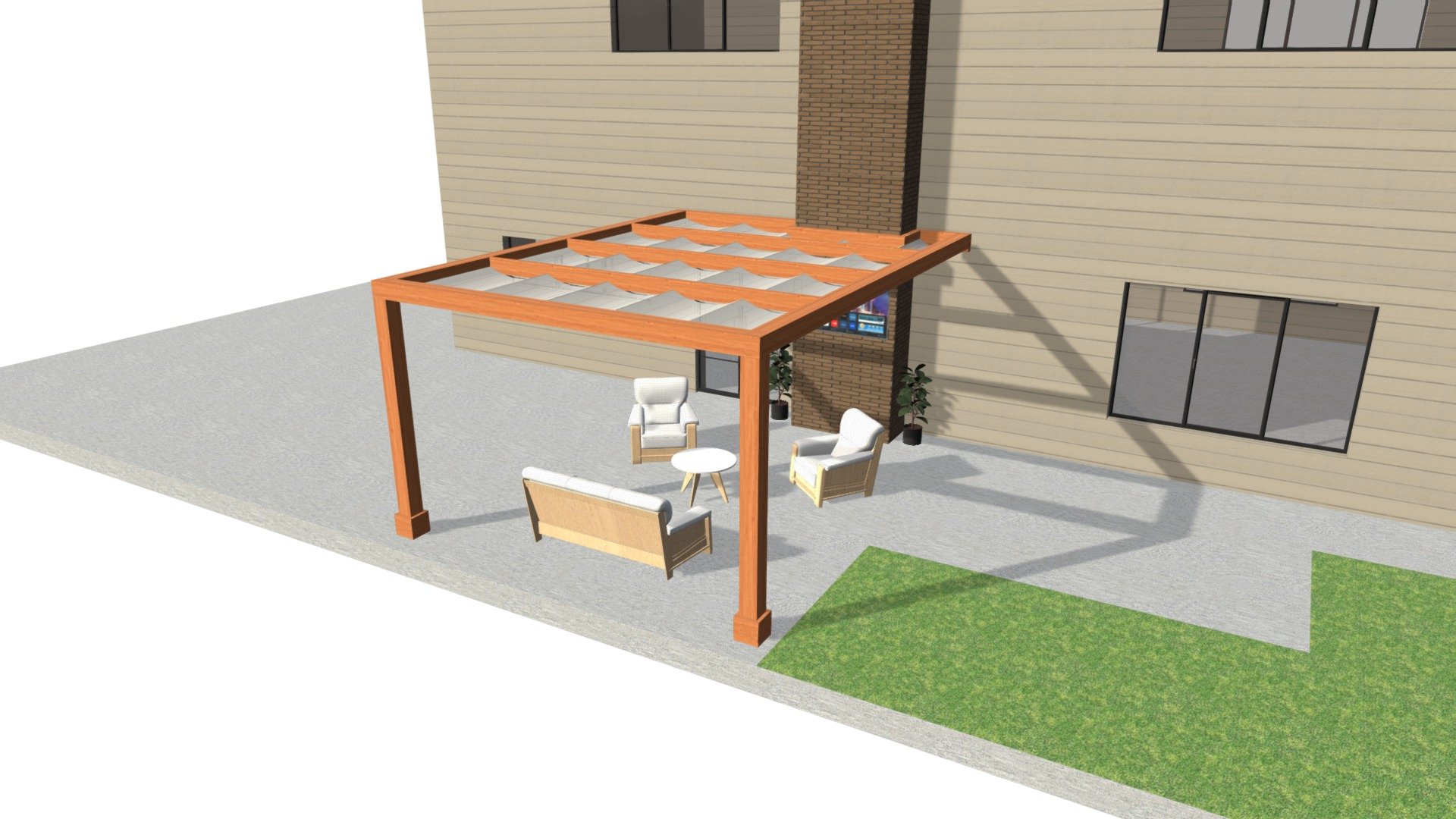 Custom Retractable Canopy Pergola - 3D model by Forever Redwood ...