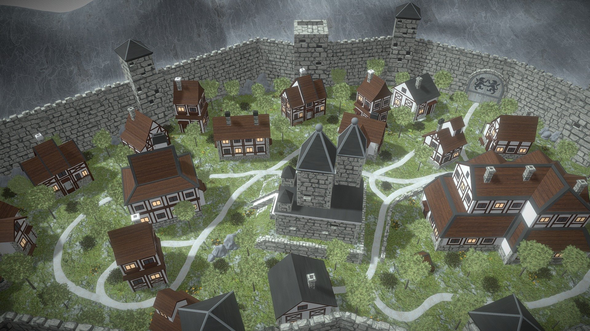 Medieval_ Village_ Inside_ Stone_Fortress_ Walls - 3D model by Aksana3D ...
