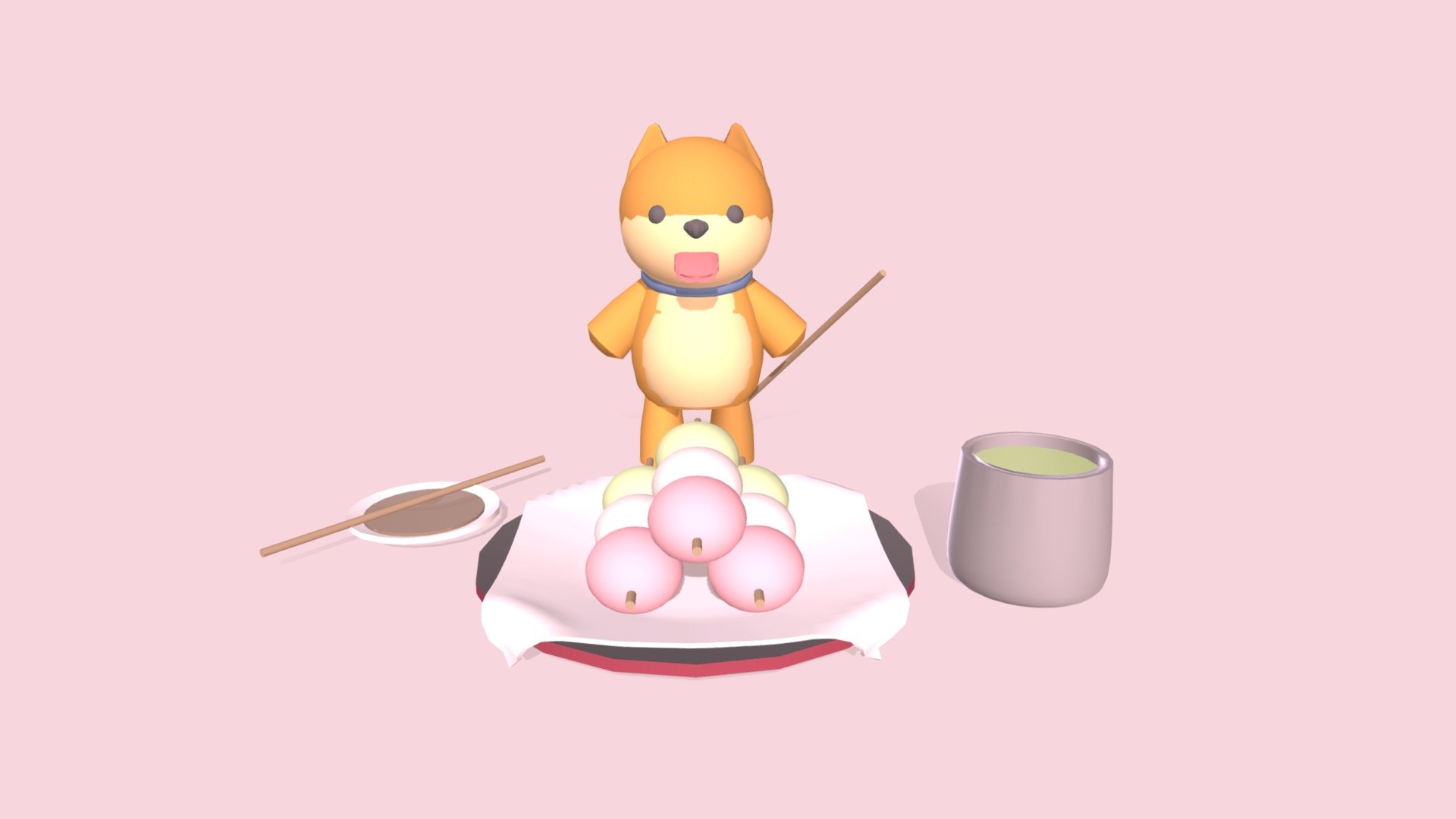 Shiba with TriColor-Dango - 3D model by FahWaranya [9d49465] - Sketchfab