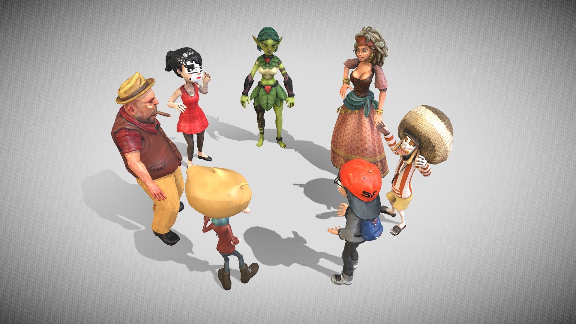 Group Seven Animated Cartoon Characters Talking - 3D model by ...