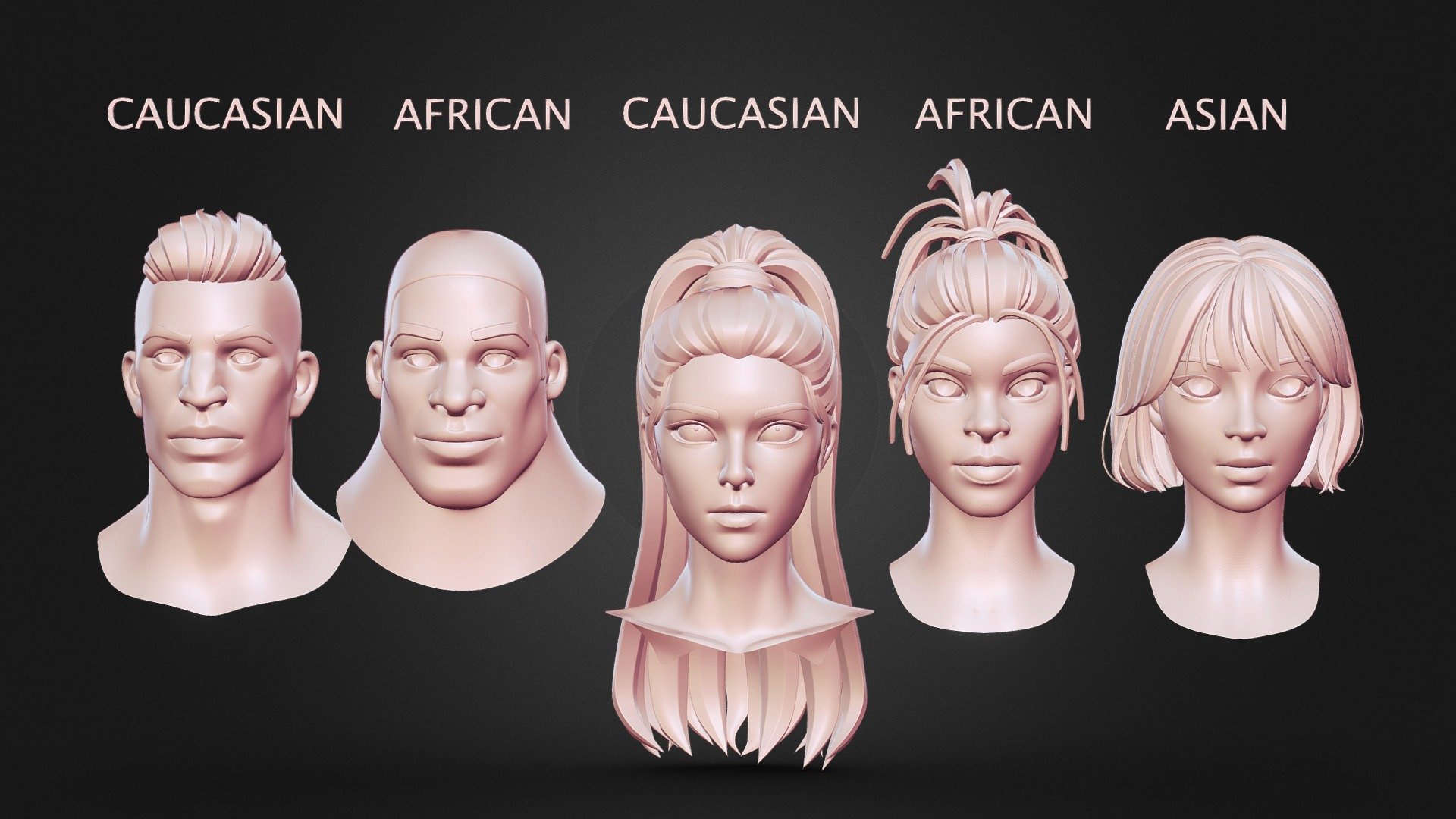 5 cartoon stylized heads zbrush highpoly - Buy Royalty Free 3D model by ...