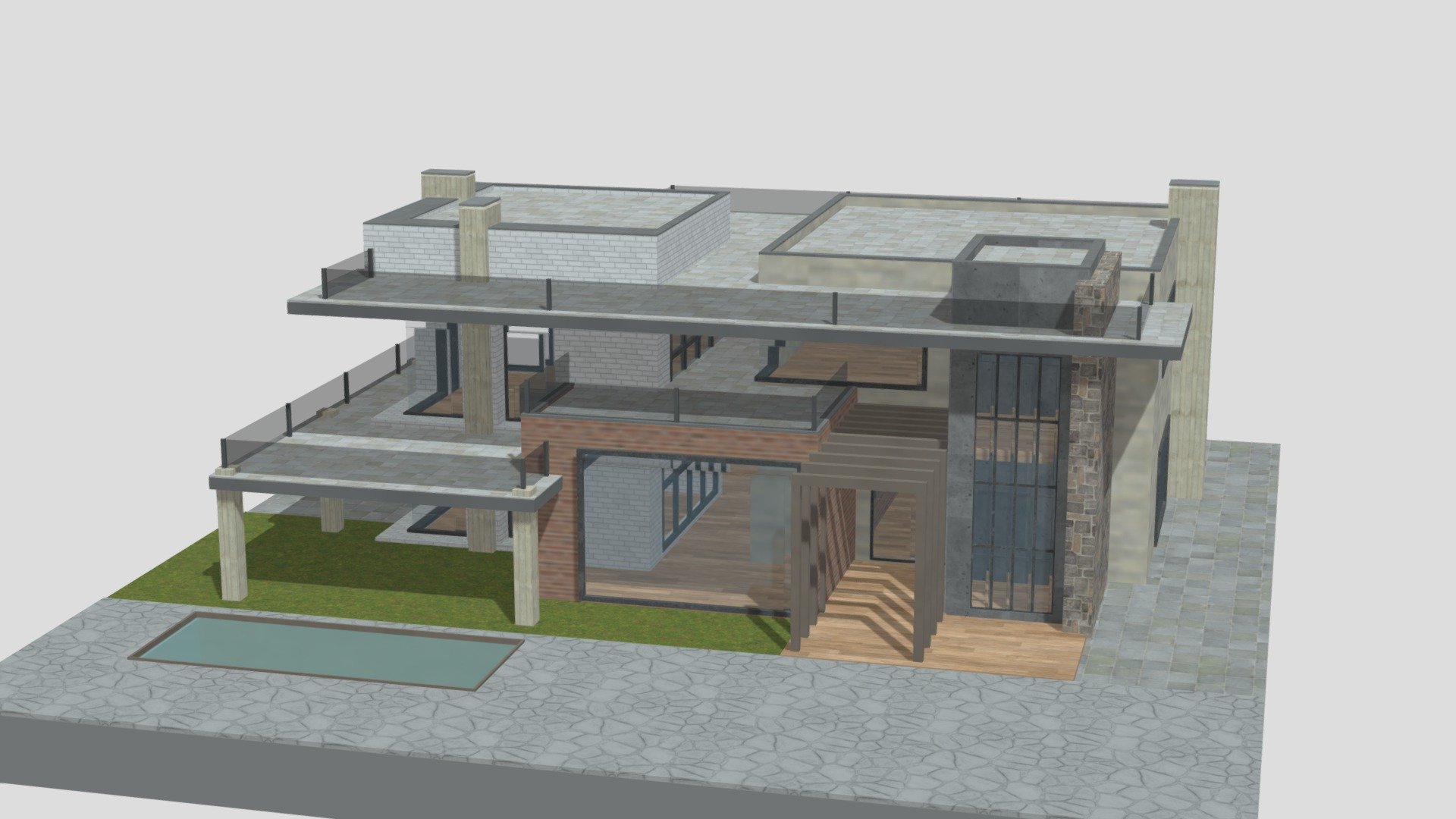 Modern luxury villa house building home by pool - Download Free 3D ...