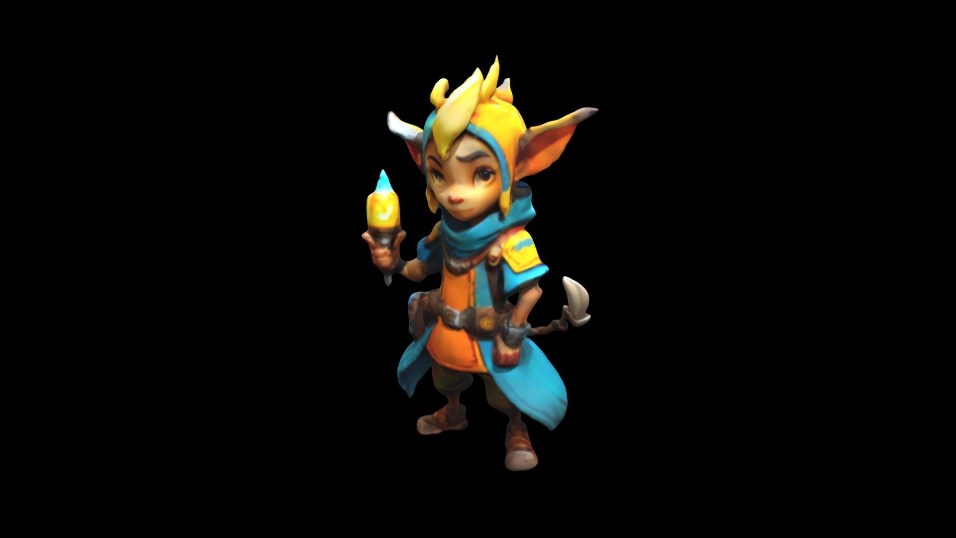 a cartoon character holding a torch with a fl - Download Free 3D model ...