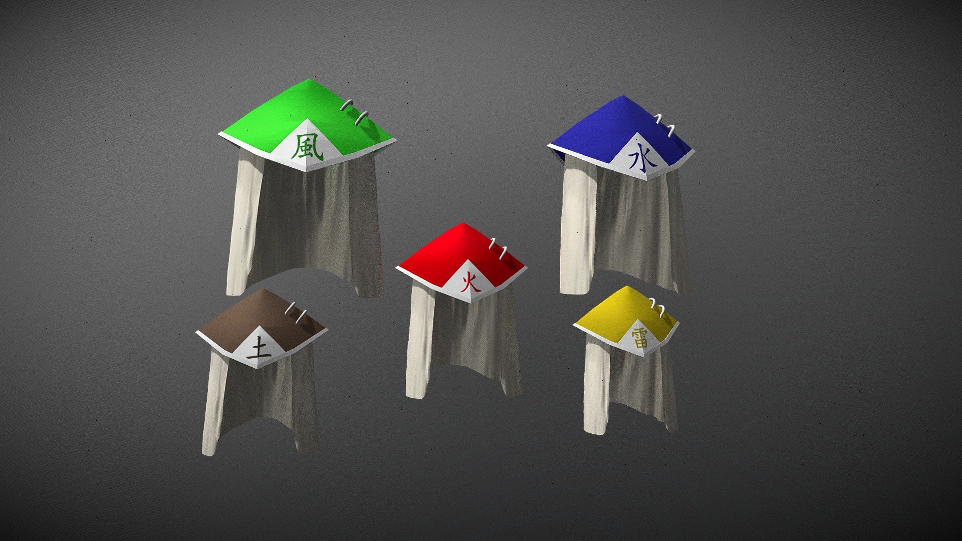 all The five Kage hats (pack) - Download Free 3D model by DMI (@lDMI) [9de990e] - Sketchfab