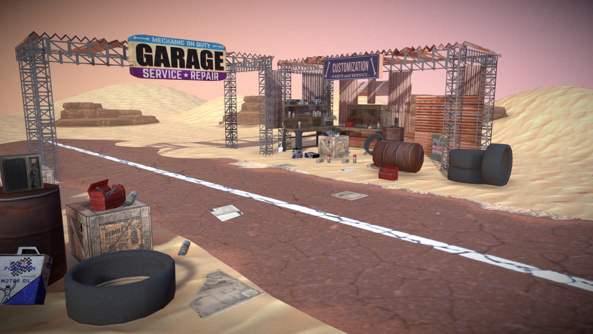 Desert Garage Environment – Low Poly / 3D Scene - Download Free 3D model by PolyNest (@polyNeast ...