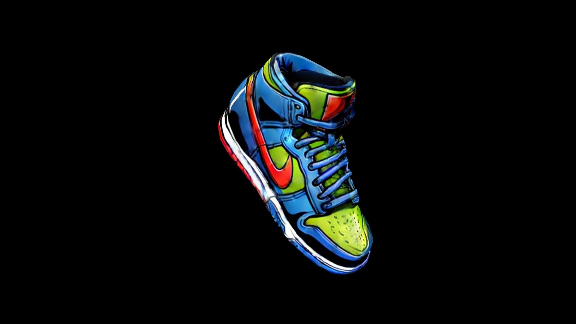 A cartoon image of a Nike shoe with blue and red - Download Free 3D ...