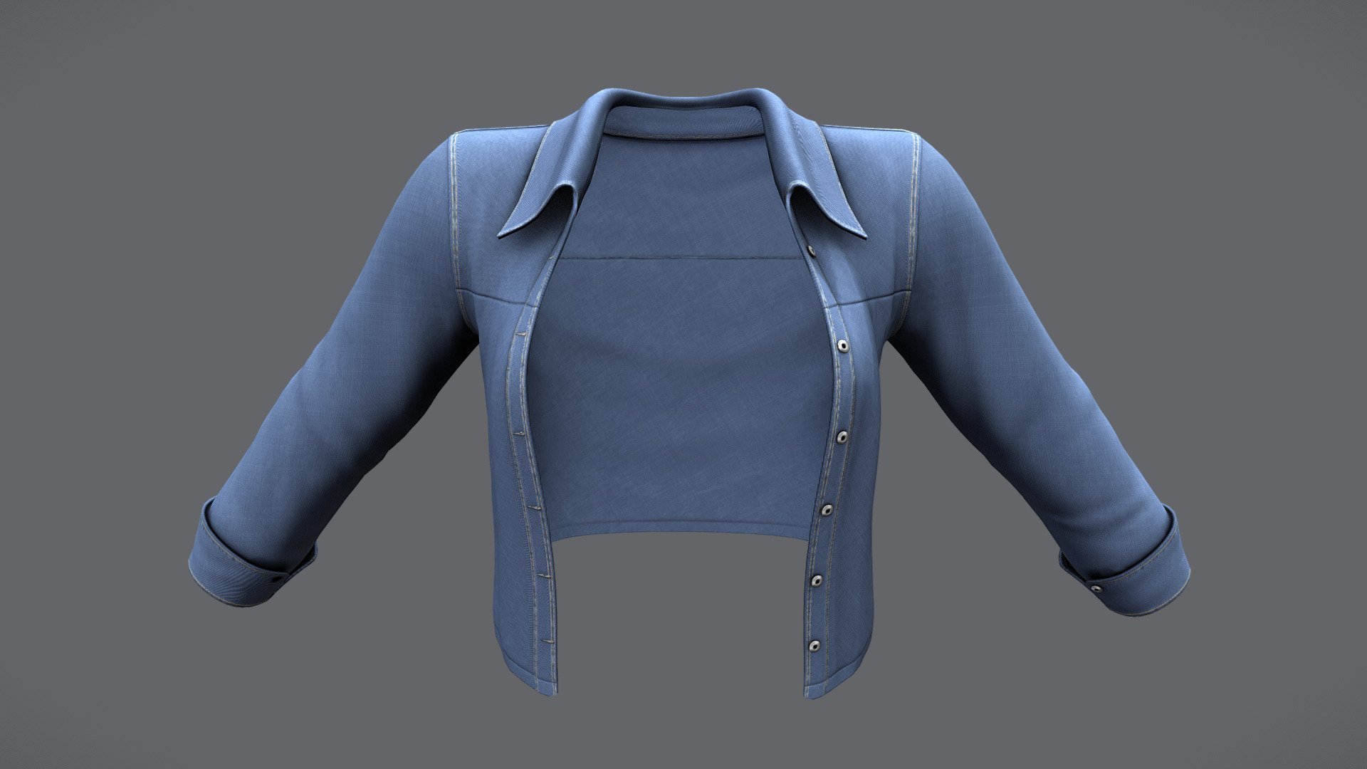 Female Rolled Sleeves Open Front Denim Jacket - Buy Royalty Free 3D ...