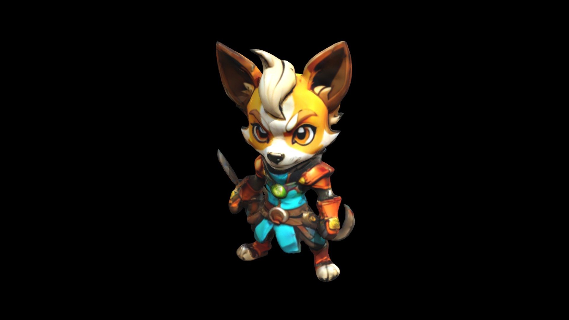 A stylized fox-like creature wearing armor and a - Download Free 3D ...