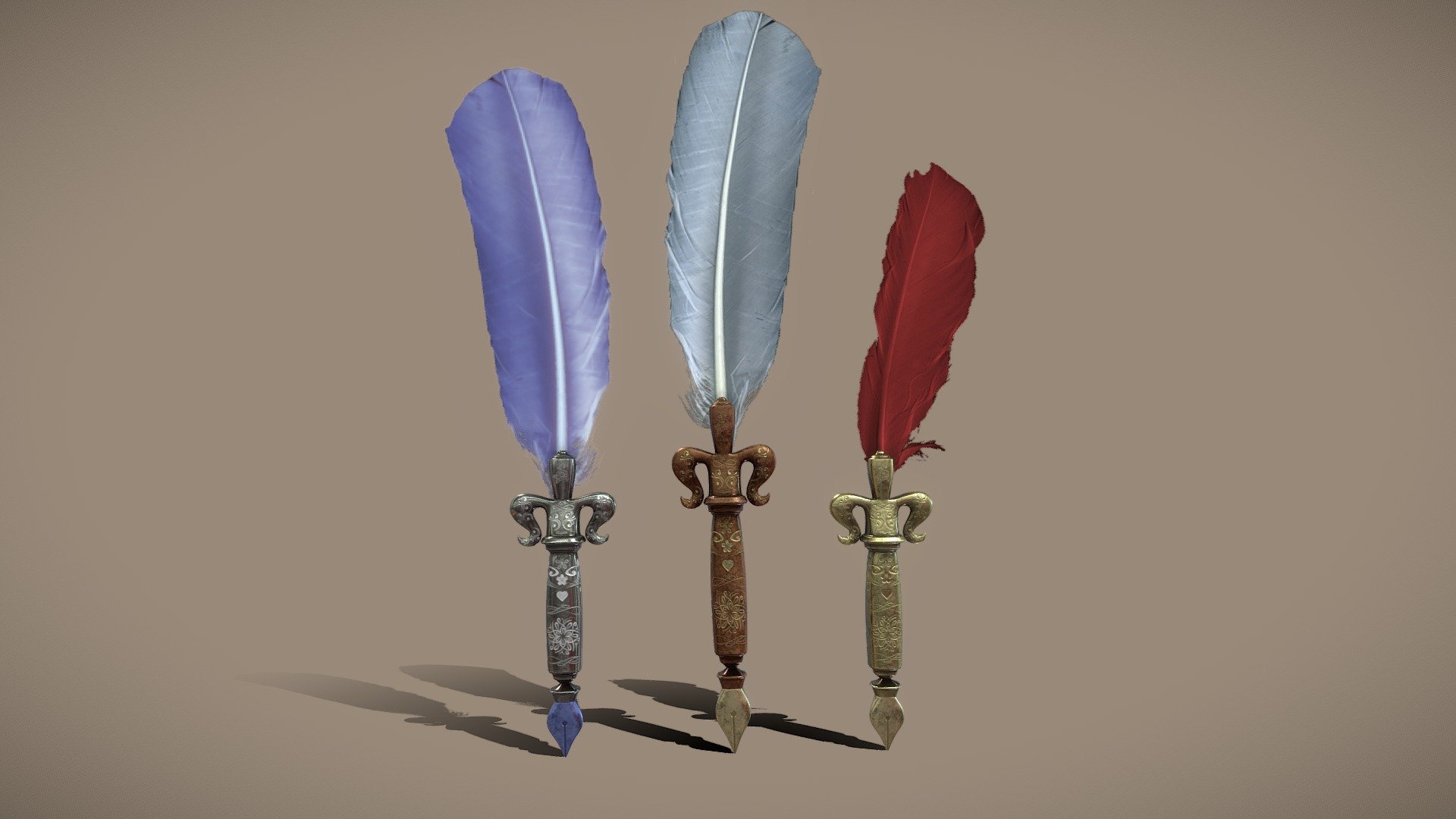 3 Feather Sculpted Animated Pens - Buy Royalty Free 3D model by ahingel ...