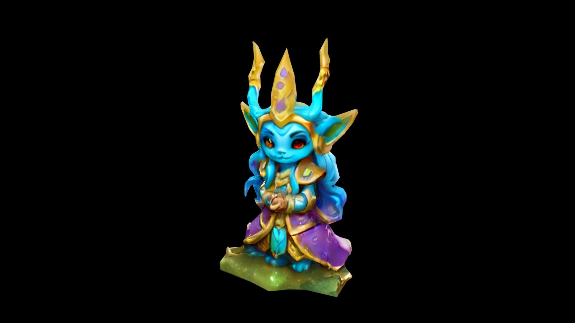 A whimsical creature with long, blue hair and a - Download Free 3D ...