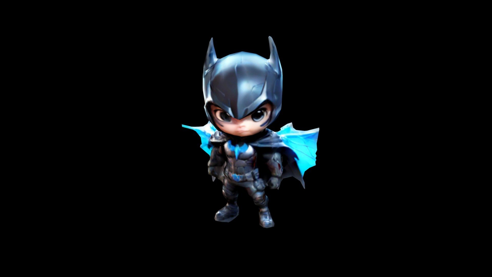 A stylized Batman cartoon character with blue ey - Download Free 3D ...