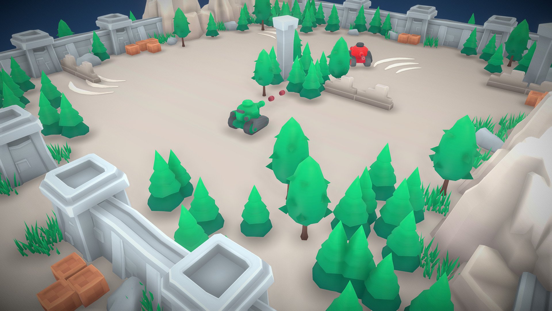 Top down Tank Battle Scene Low poly - 3D model by IndiNest.io [a08be2e ...