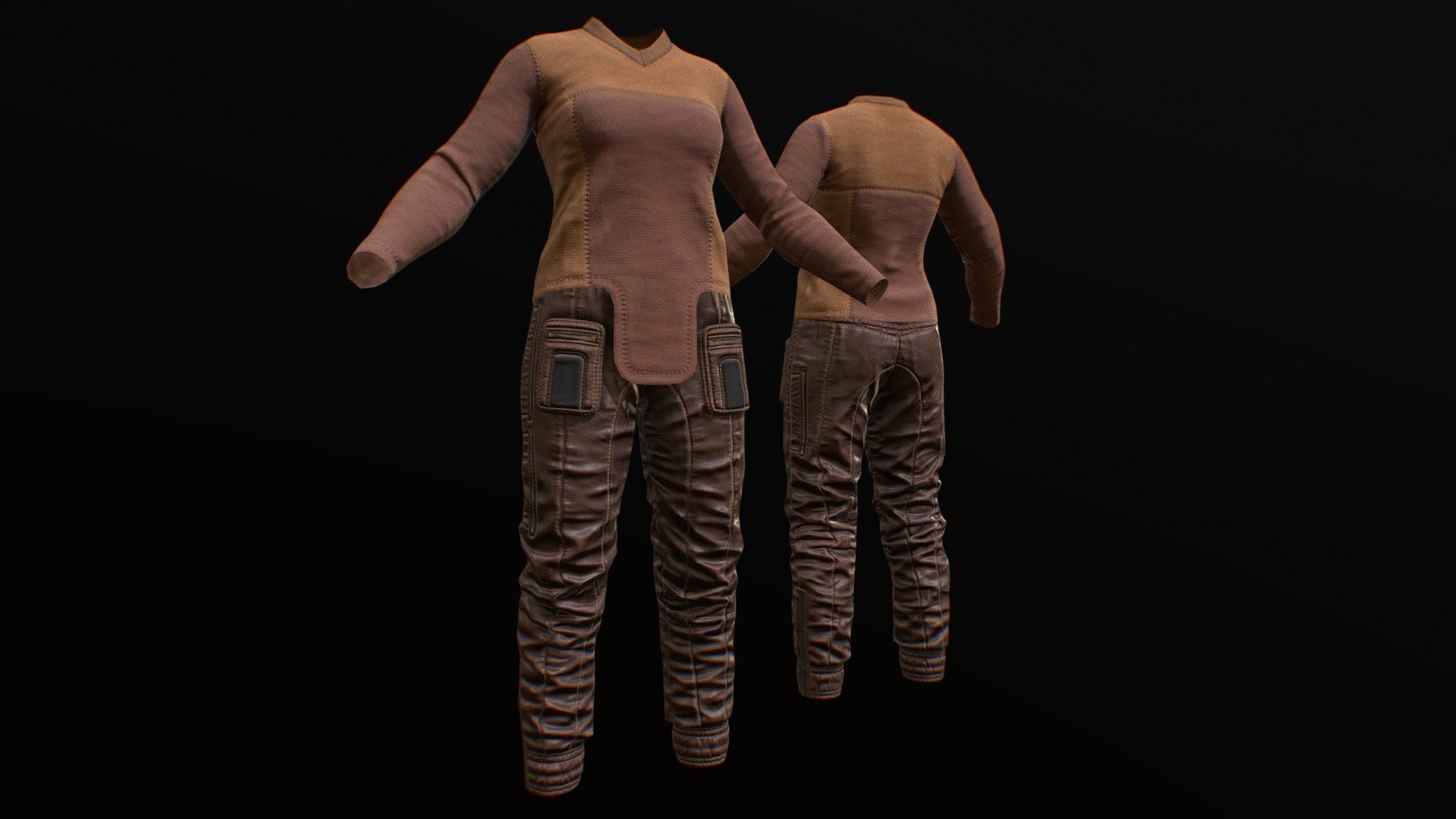 Futuristic apocalypse female outfit- top+pants - Download Free 3D model ...