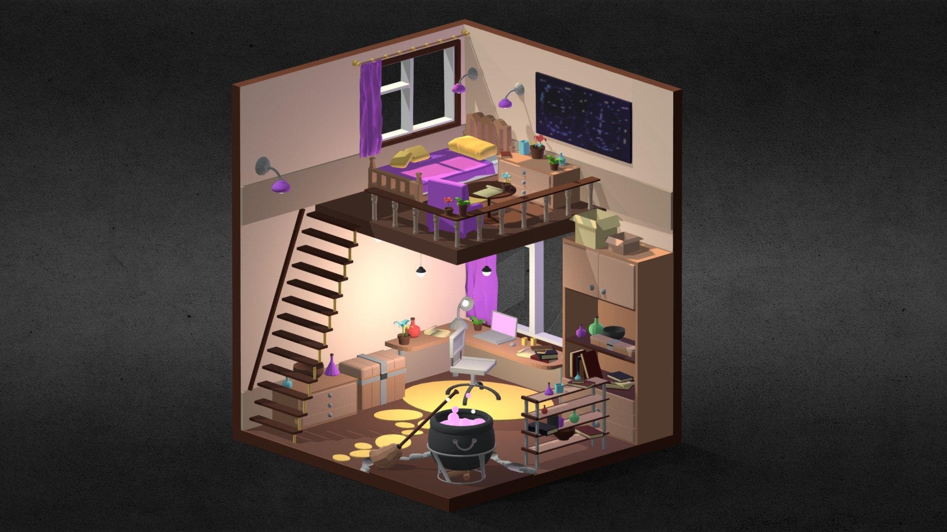 Isometric witch's room - Download Free 3D model by KapetS (@sleeepy_owl ...