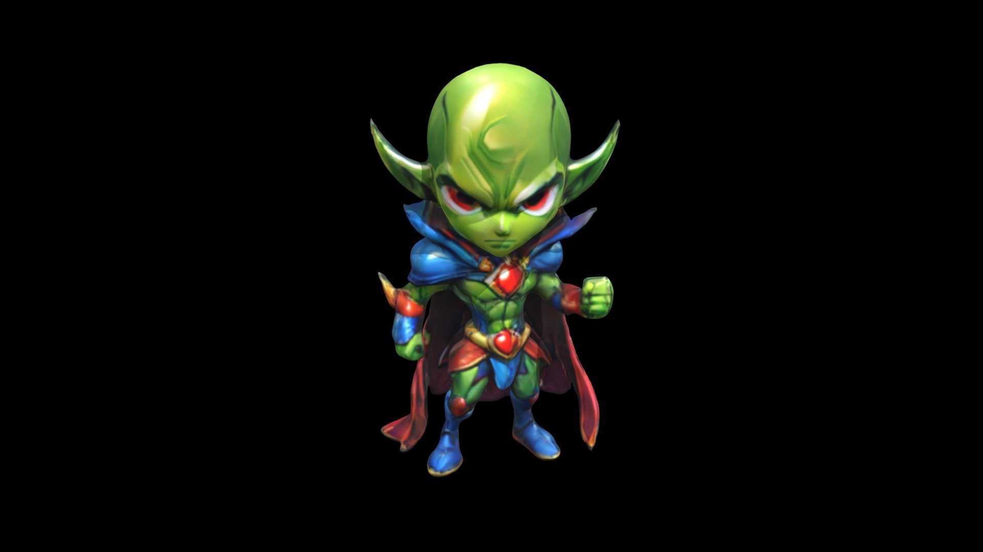 a cartoon drawing of a green alien with red e - Download Free 3D model ...