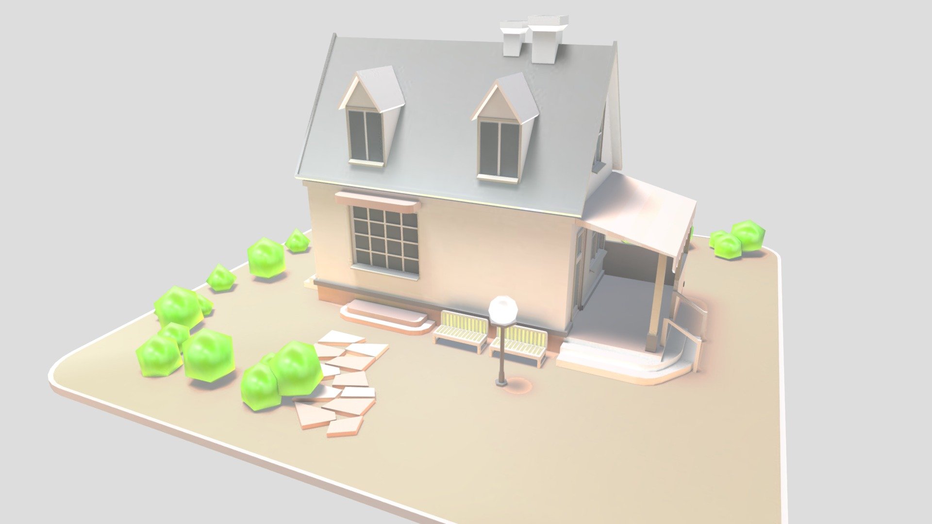 Countryside Cartoon Building with Backed Shadow - 3D model by ...