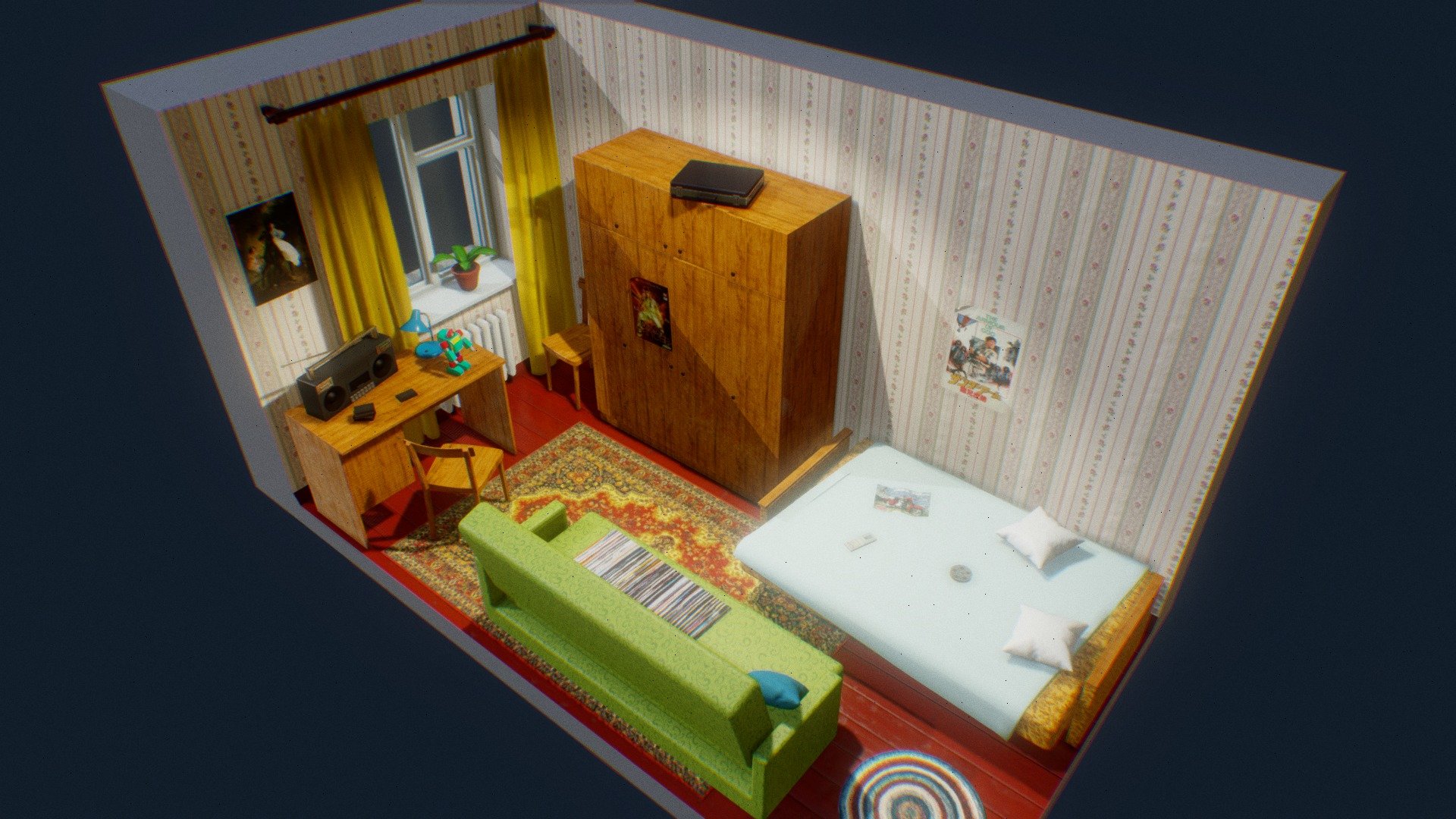 90-th Retro Room with Tetris Handheld - Download Free 3D model by ...