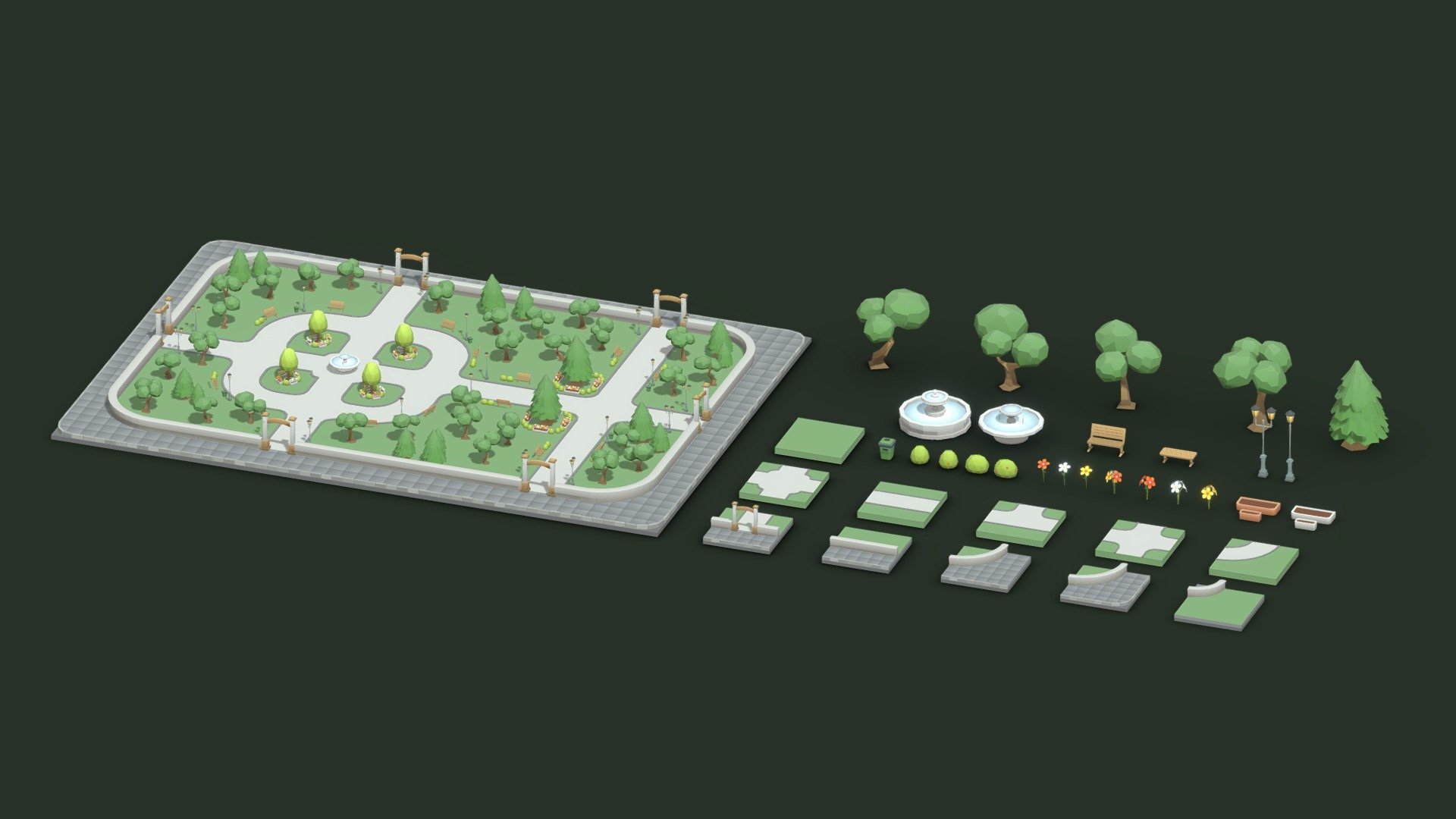 Cartoon Low Poly Modular Park Pack - Buy Royalty Free 3D model by ...