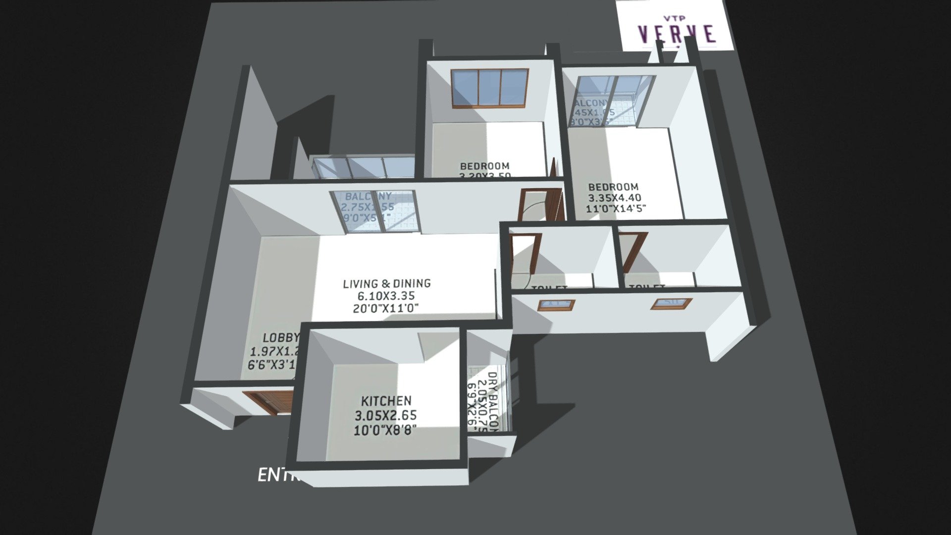 VTP Verve - 2 BHK 845 Sq. Ft. - 3D model by SquareYards (@square-yards ...