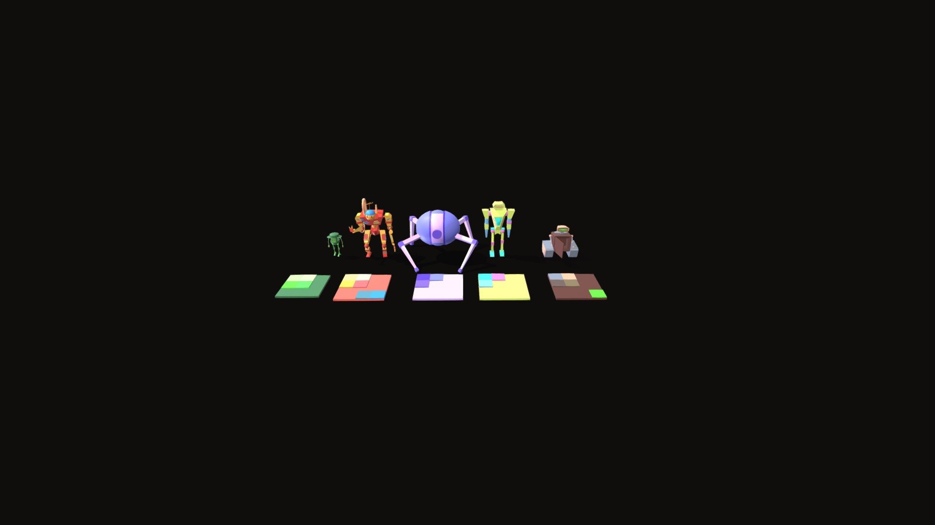 5 different robots, in different color palettes. - 3D model by brays1 ...