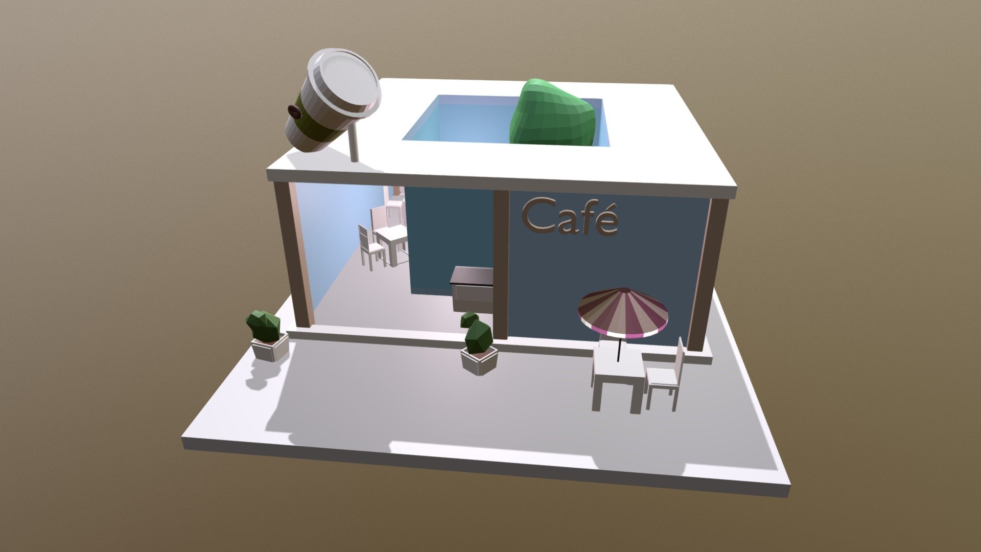 Low Poly Cafe with Inner Garden - Buy Royalty Free 3D model by Incod ...