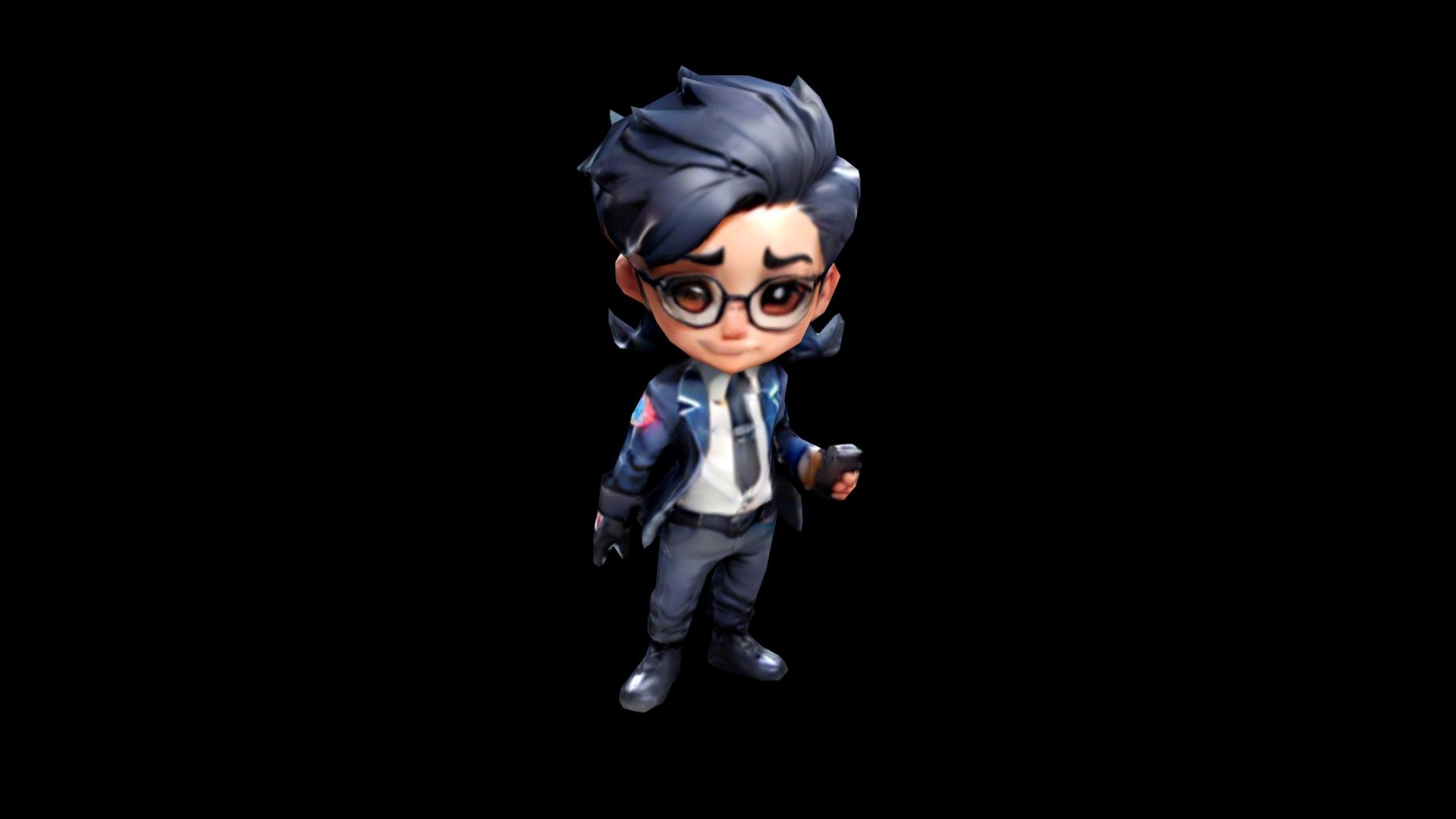 A stylized anime character with short black hair - Download Free 3D ...