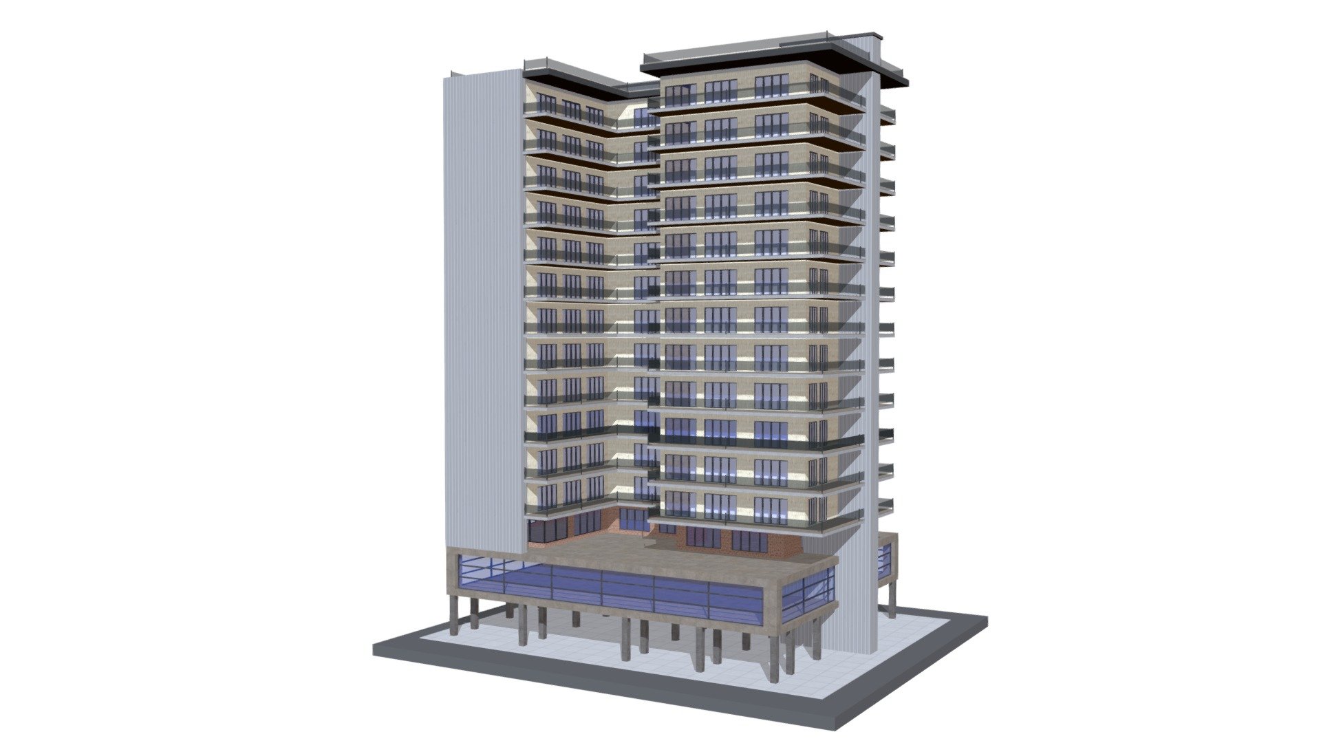 residential complex modern apartment building - Download Free 3D model ...