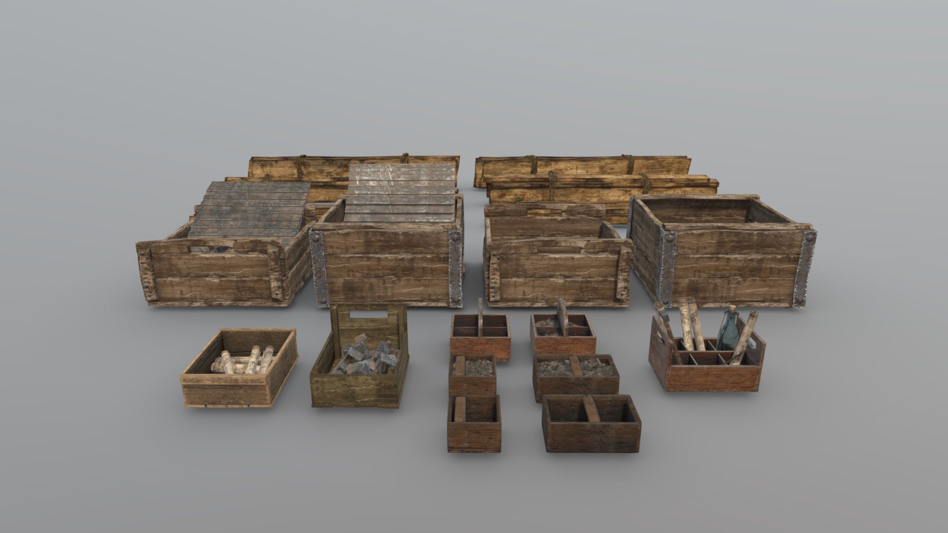 Wood Boxes, Tools and Wood Props - 3D model by Xorxe [a380e3f] - Sketchfab