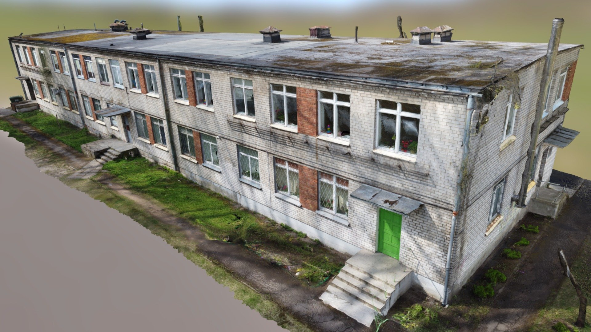 2 Story Grey Brick Building - Buy Royalty Free 3D model by Abandoned ...