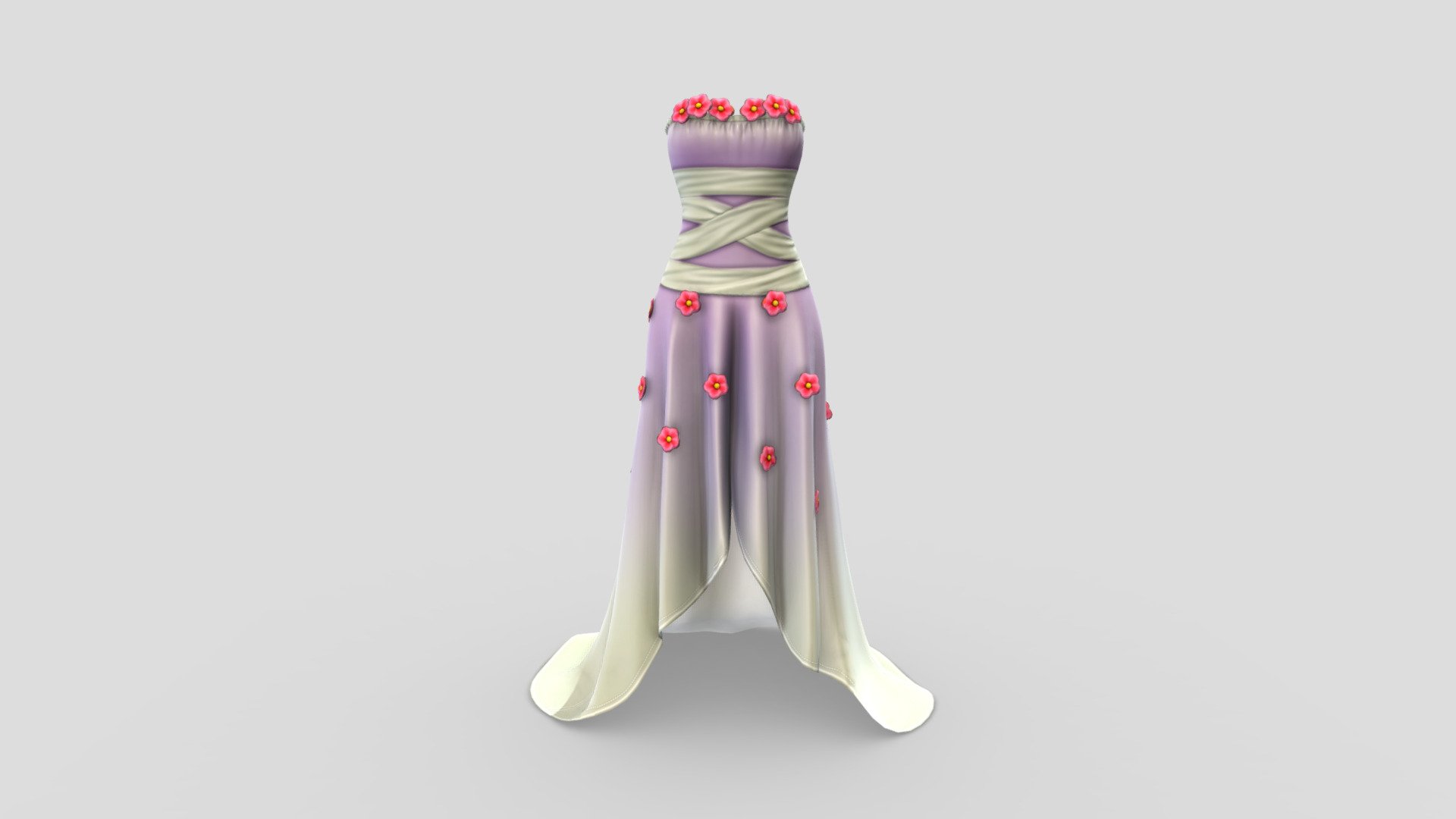 Flowers Embellished Strapless Spring Dress - Buy Royalty Free 3D model ...